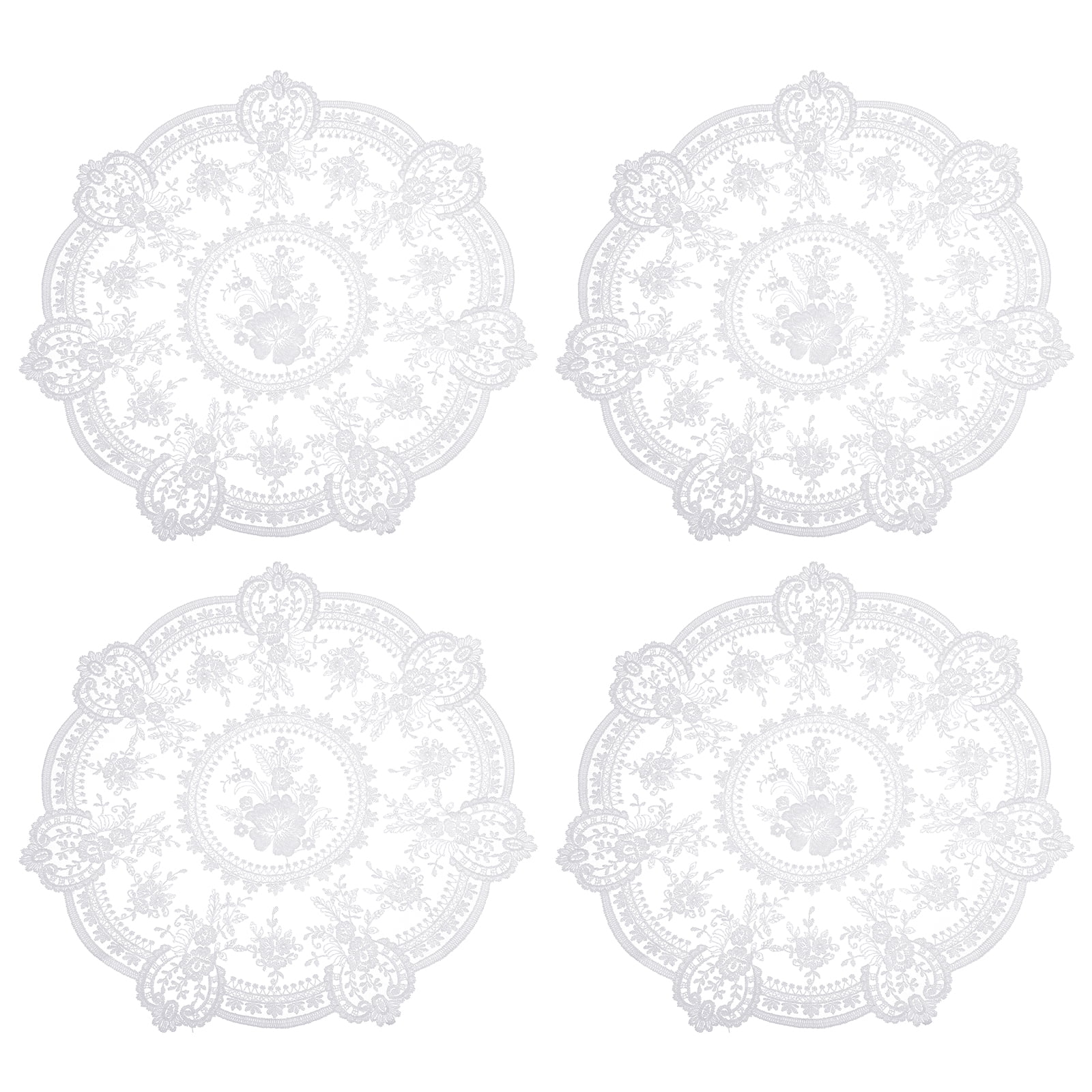 4Pack Retro Lace Placemats 13x13inch Round French Crochet Doilies White ...