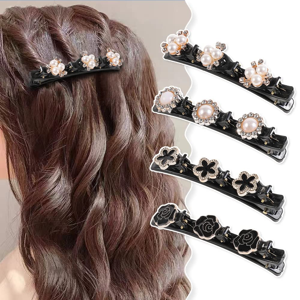4Pack Rhinestone hair clips for Women Satin Fabric Flower Hair Clips ...
