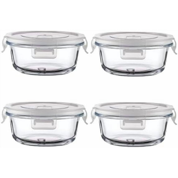 4Pack Round Glass Food Storage Containers With Lids, 1.5 Cup Round Meal ...