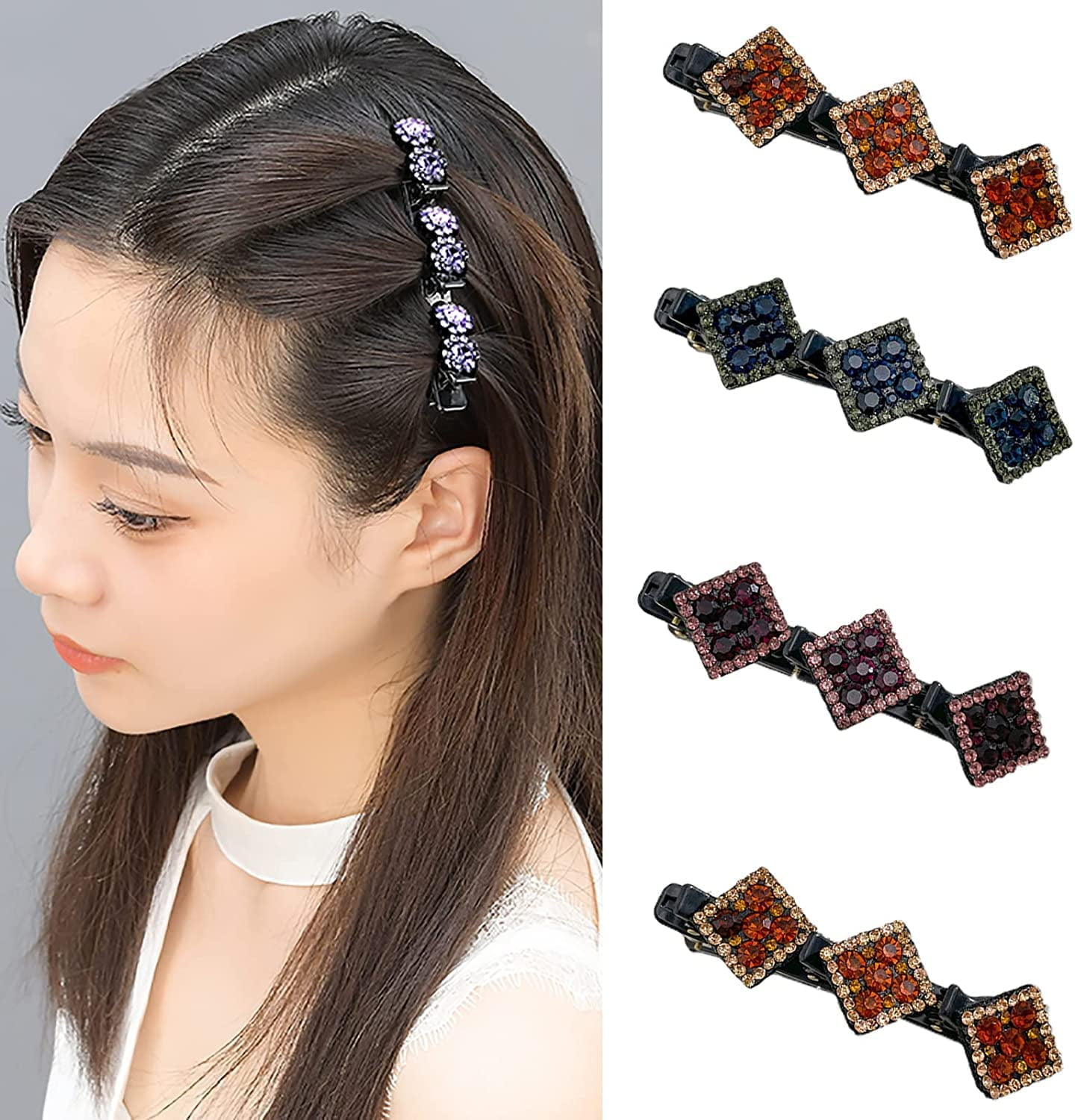 4Pack Satin Fabric Hair Bands, Braided Hair Clips, Sparkling Crystal ...
