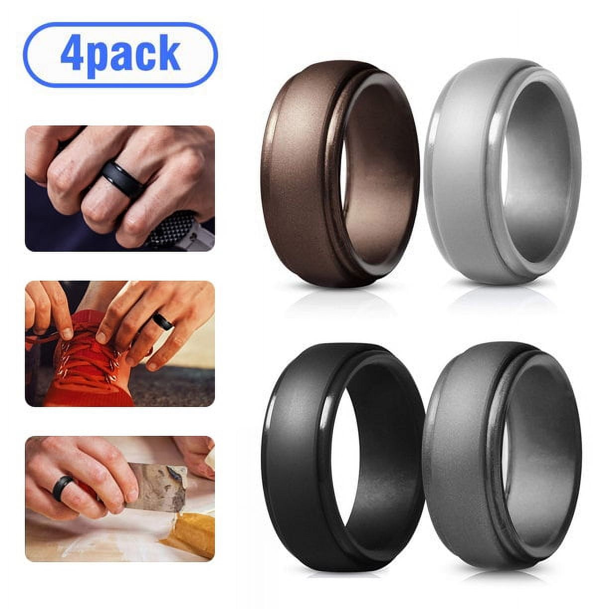 4Pack Silicone Wedding Ring for Men Women, Step Edge Sleek Designed ...