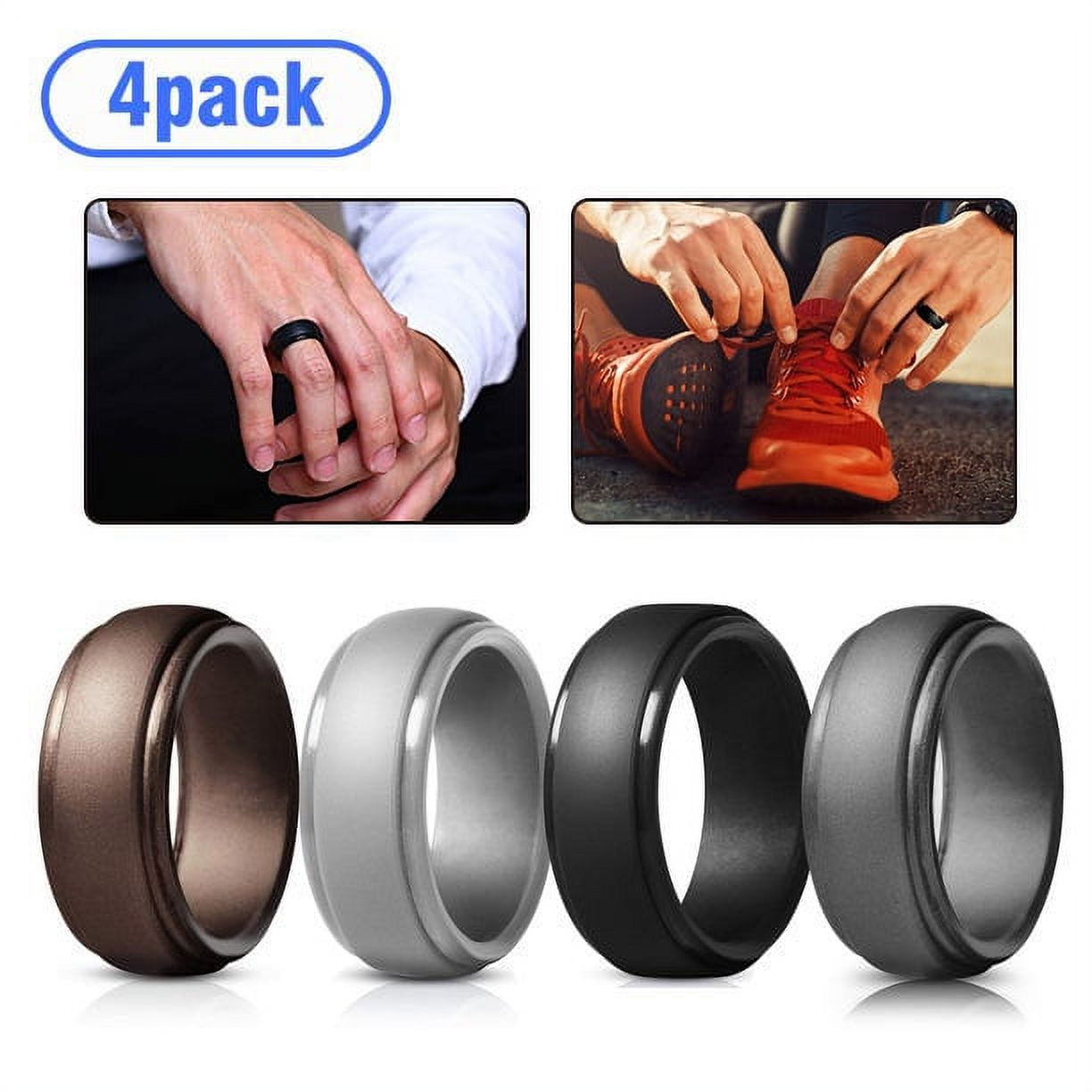 4Pack Silicone Wedding Ring for Men Women, Step Edge Sleek Designed ...
