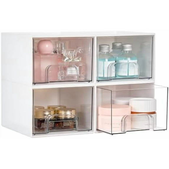 4Pack Small Stackable Storage Drawer, Bathroom Makeup Organizer,Plastic ...