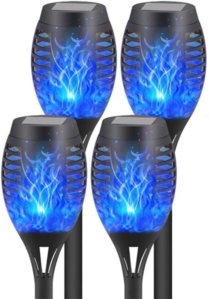 4Pack Solar Lights Outdoor - Blue Solar Torch Light with Flickering ...