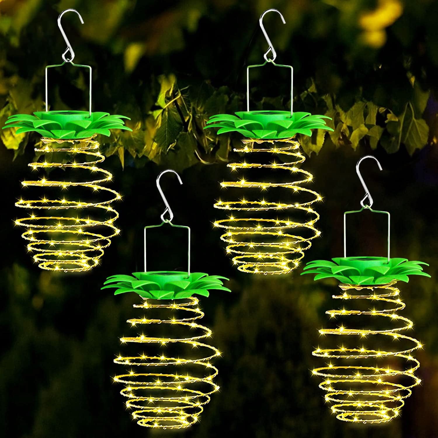 4Pack Solar Pineapple Lights Outdoor,60LED , Waterproof Hanging ...