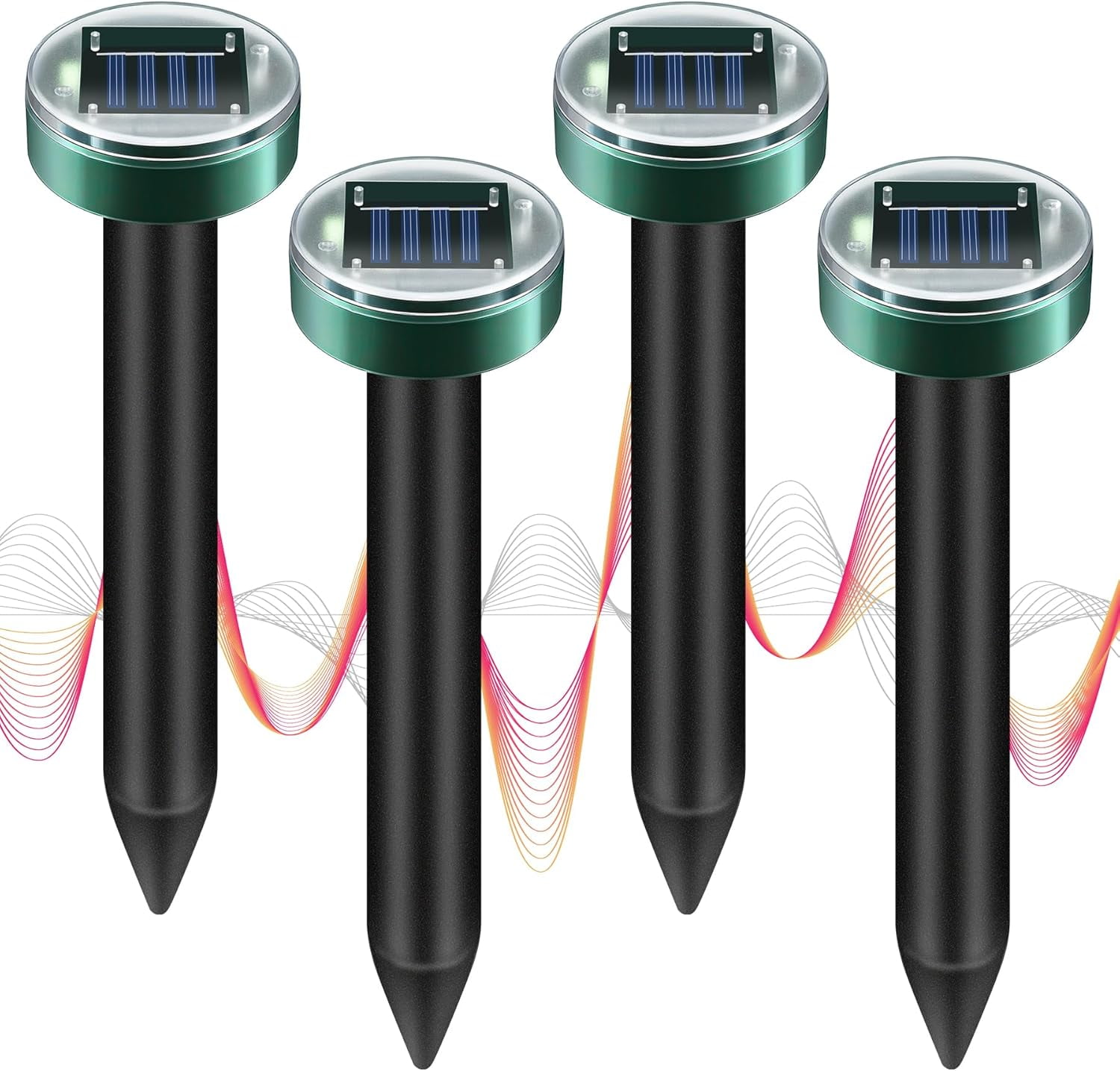 4Pack Solar Powered Mole Repellent,Sonic Spike Stakes Chaser for Lawn ...