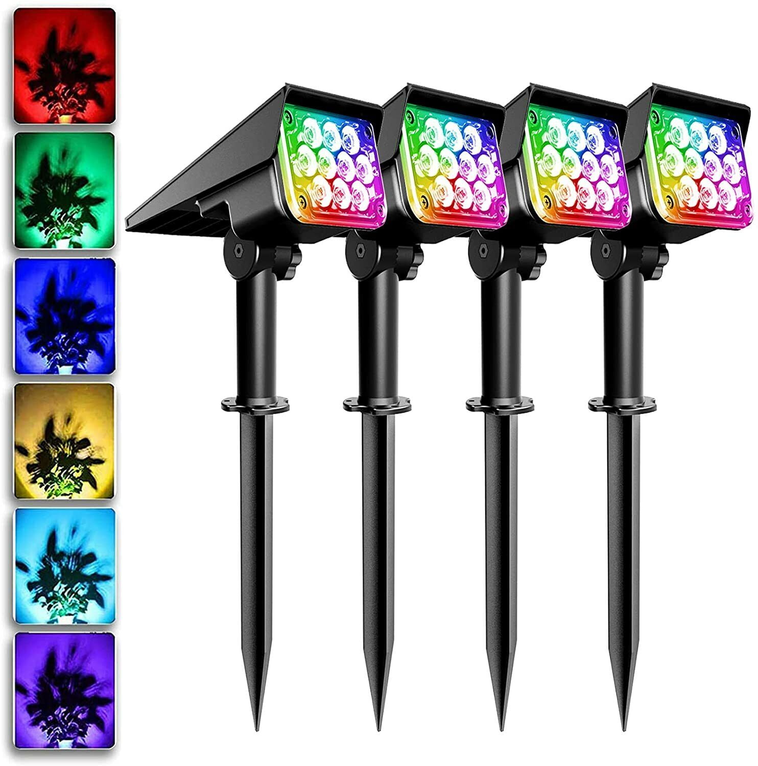 4Pack Solar RGB Color Change Spotlights Outdoor Garden Pathway Lawn ...