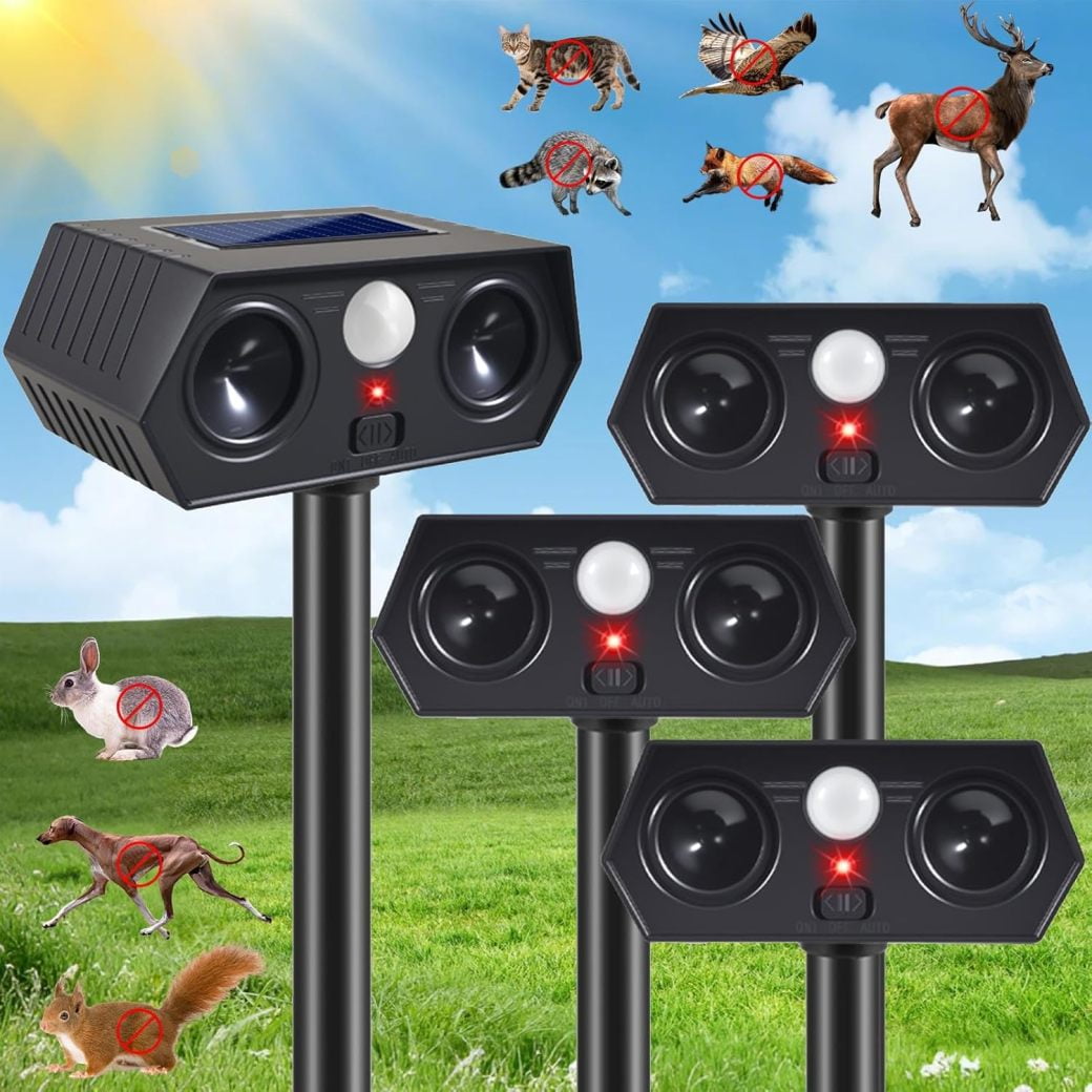 4Pack Solar Ultrasonic Animal Repellent Outdoor Ultrasonic Cat ...