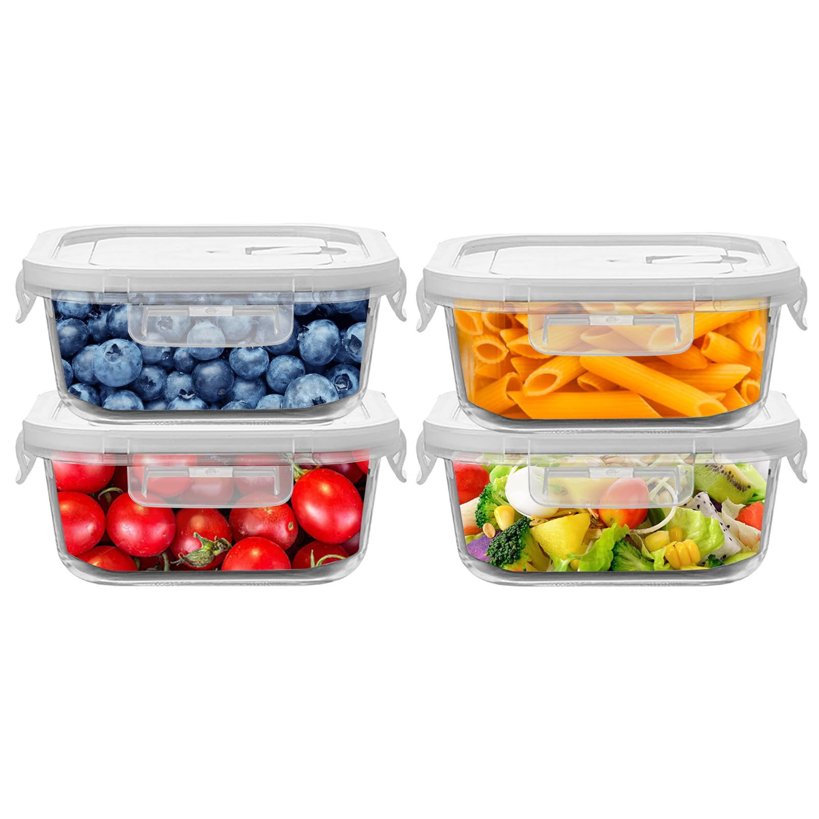 4Pack Square Glass Food Storage Containers, Small Square Glass ...