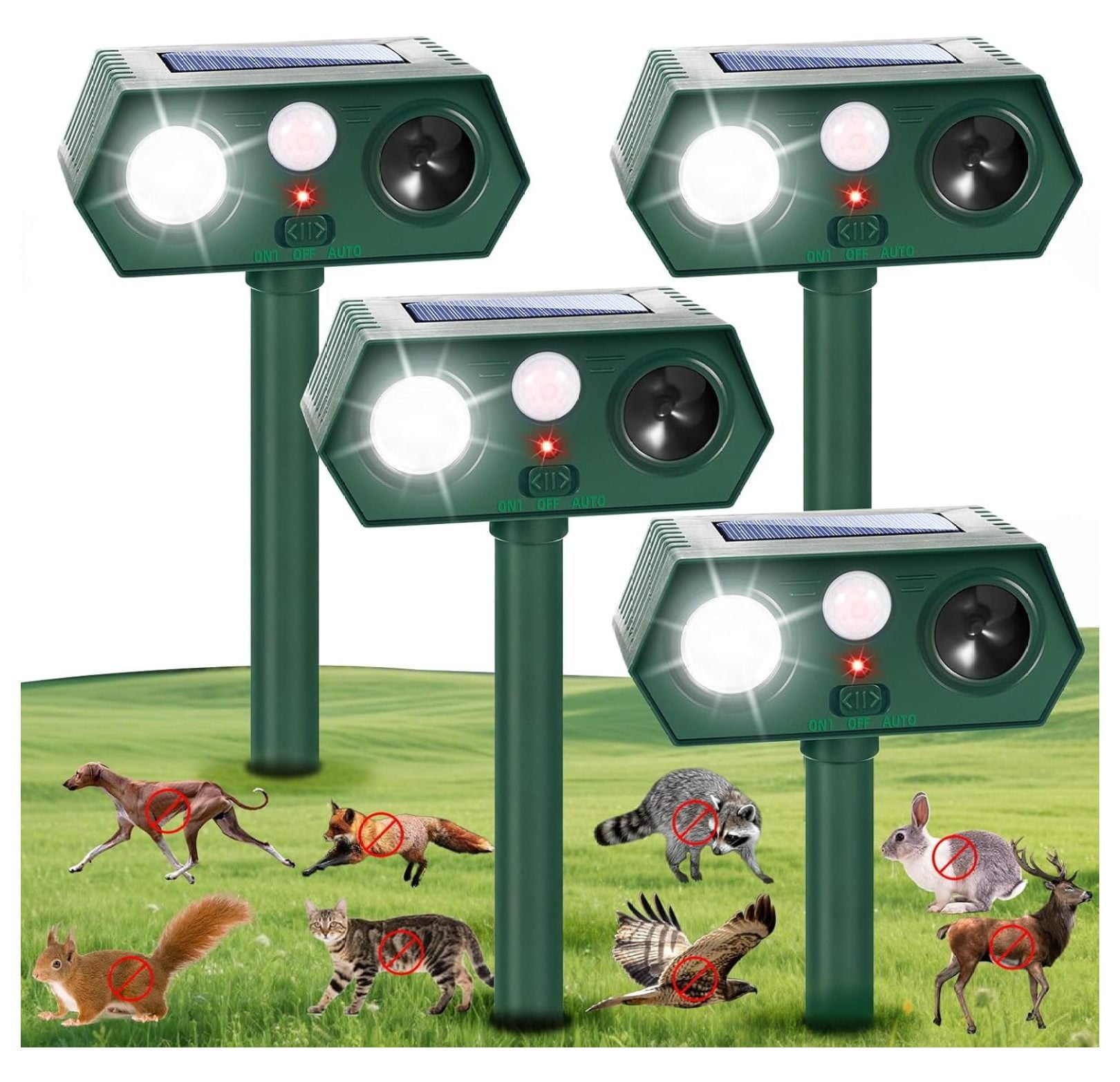 4Pack Squirrel Deer Cat Rabbit Outdoor Solar Ultrasonic Animal Repeller ...
