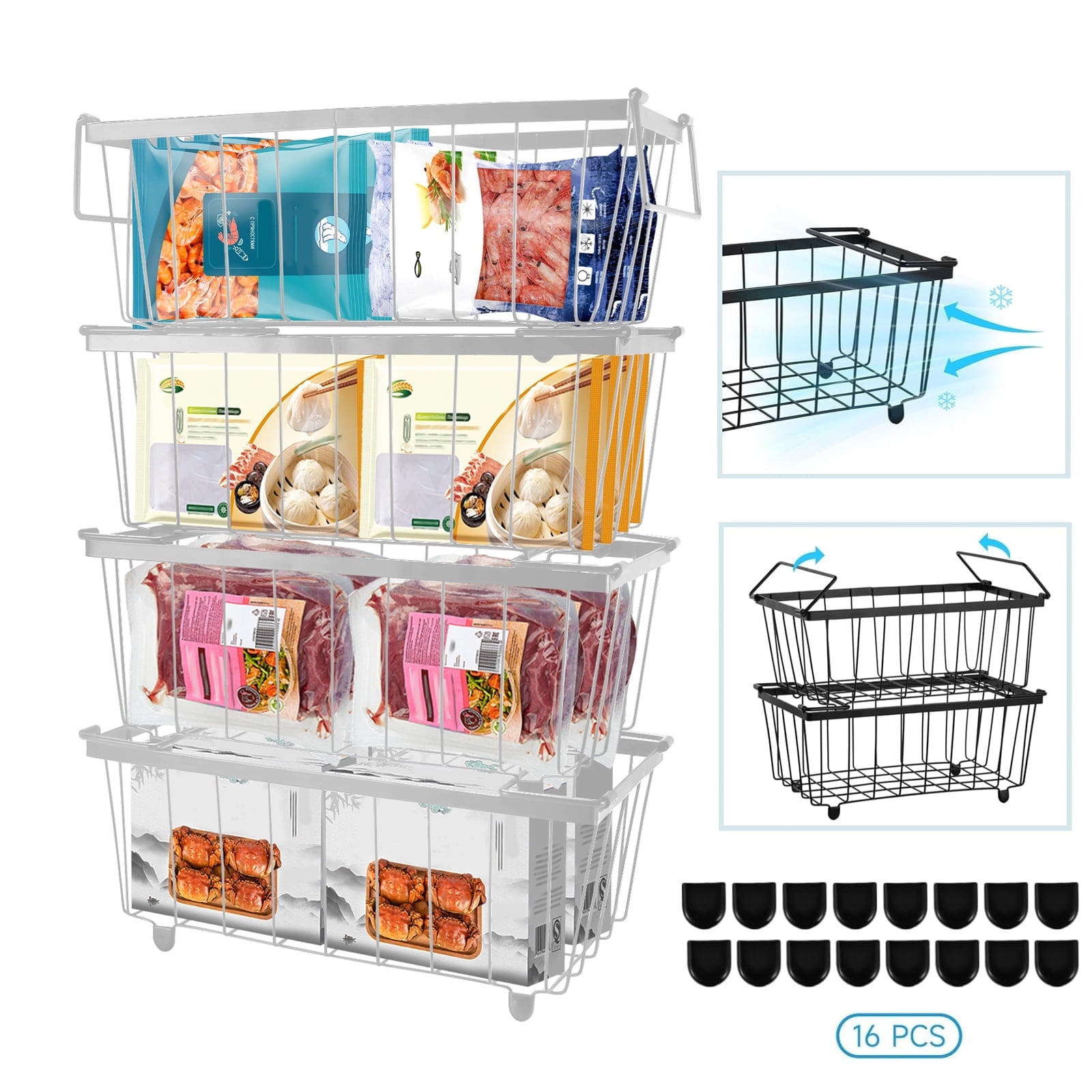 Stackable Freezer Organizer Bins, 4 Pack Stackable Chest Freezer ...