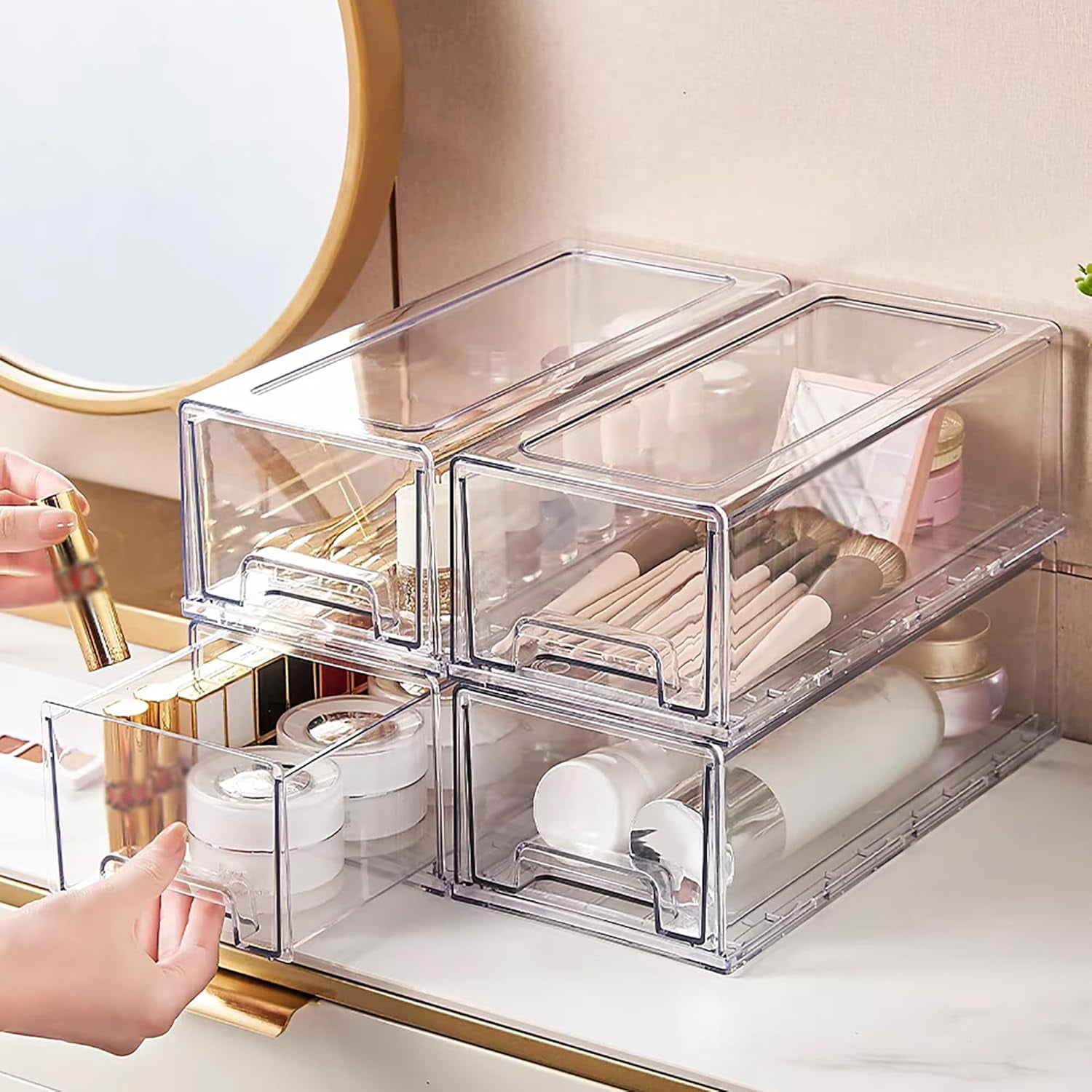 4Pack Stackable Refrigerator Drawers Pull Out Clear Fridge Drawer ...