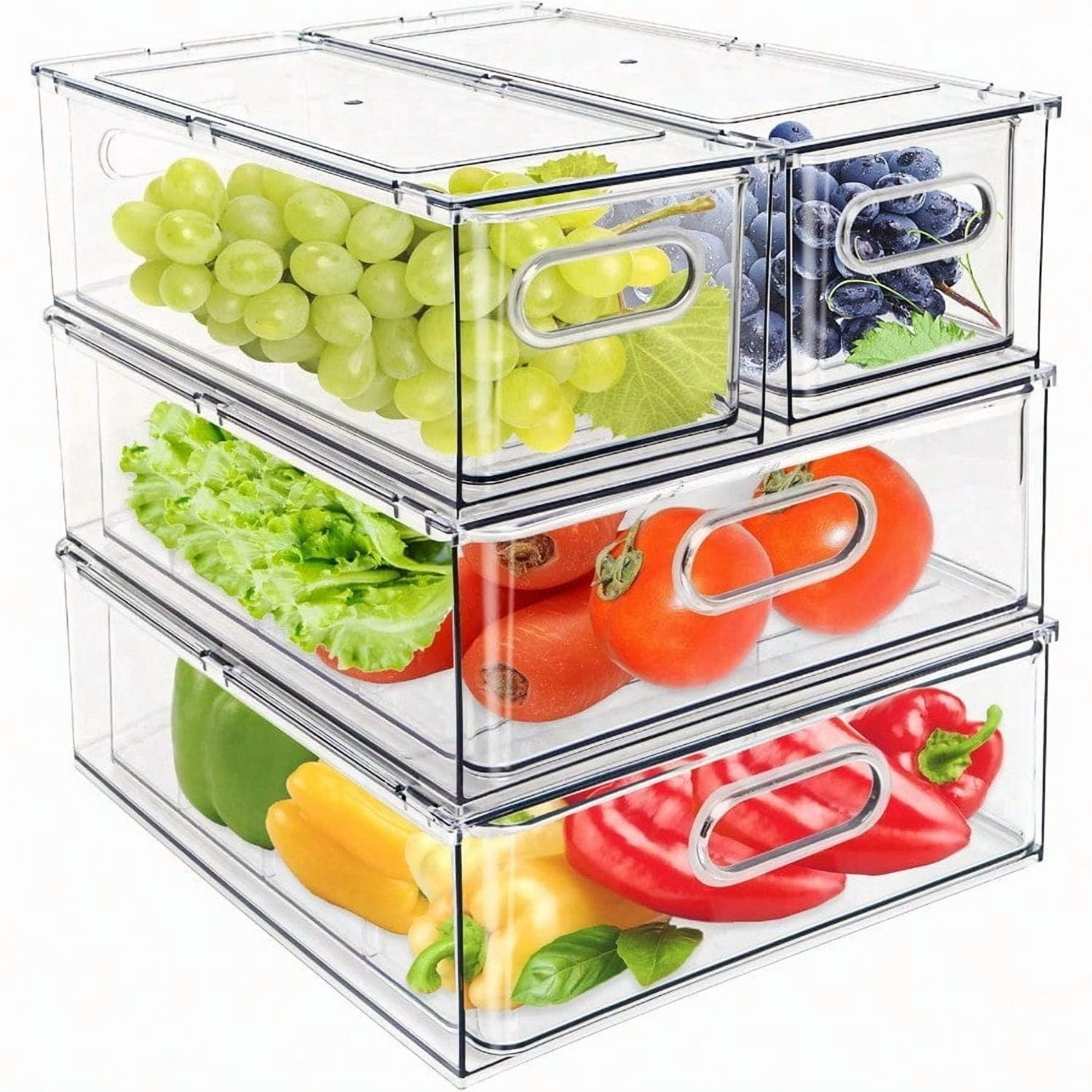 4Pack Stackable Refrigerator Organizer Bins Pull Out Drawer Large ...