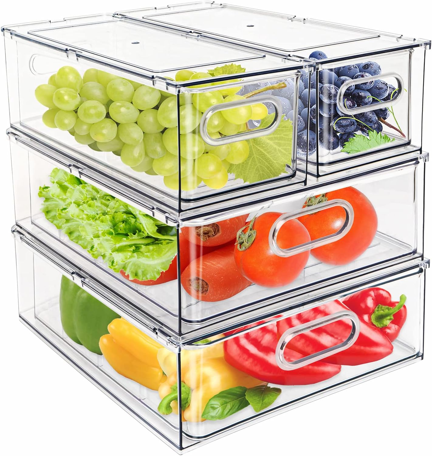 4Pack Stackable Refrigerator Organizer Bins Pull Out Drawer Large ...