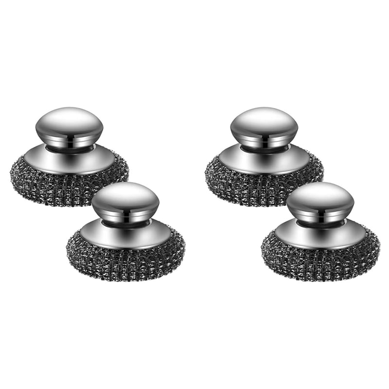 4Pack Steel Dish Scrubber, Stainless Steel Dish Brush with Handle for ...
