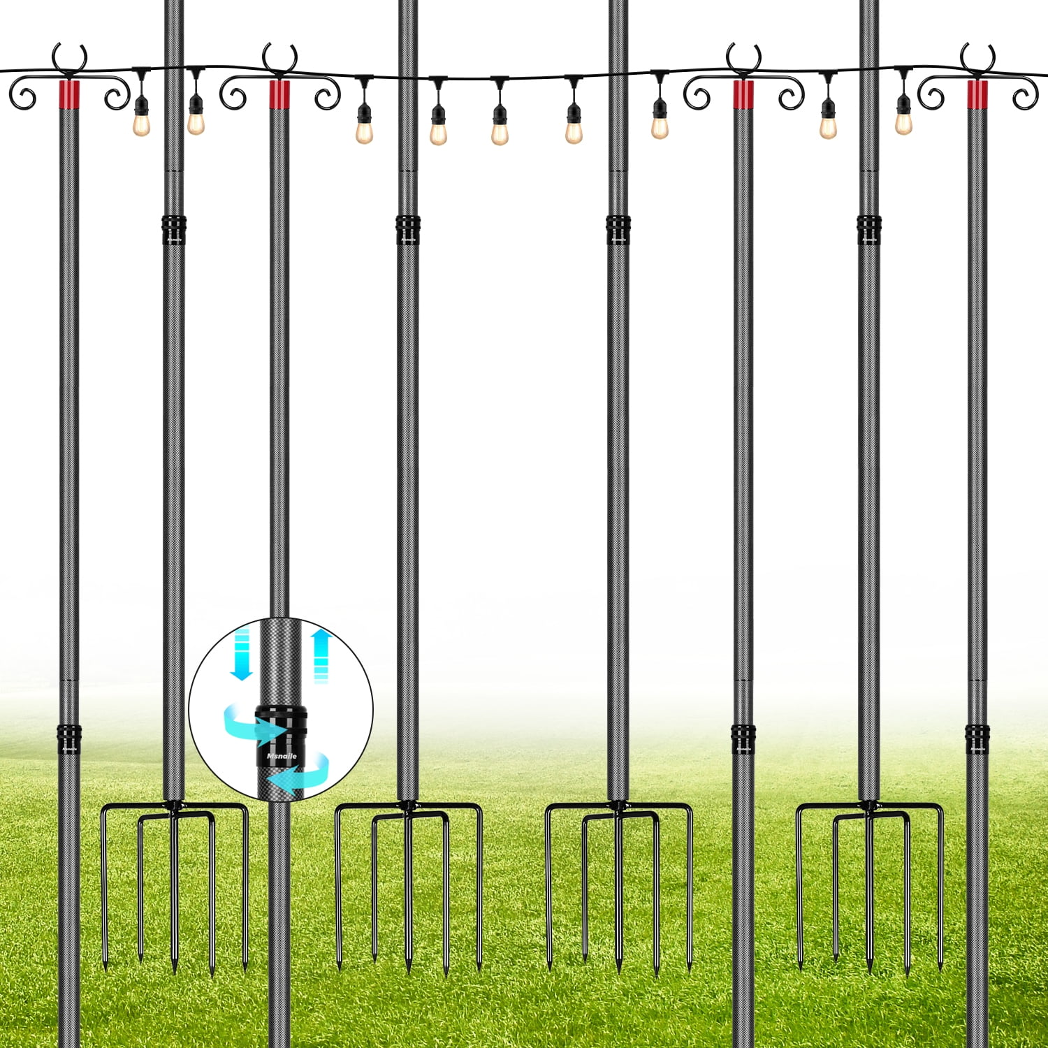 4Pack String Light Poles for Outside 10 Ft, Telescopic Carbon Fiber ...