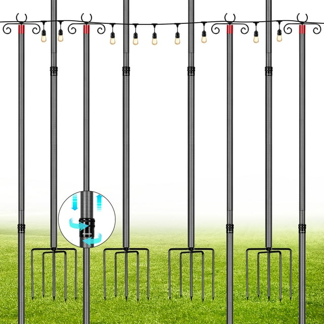 4Pack String Light Poles for Outside 10 Ft, Telescopic Carbon Fiber ...