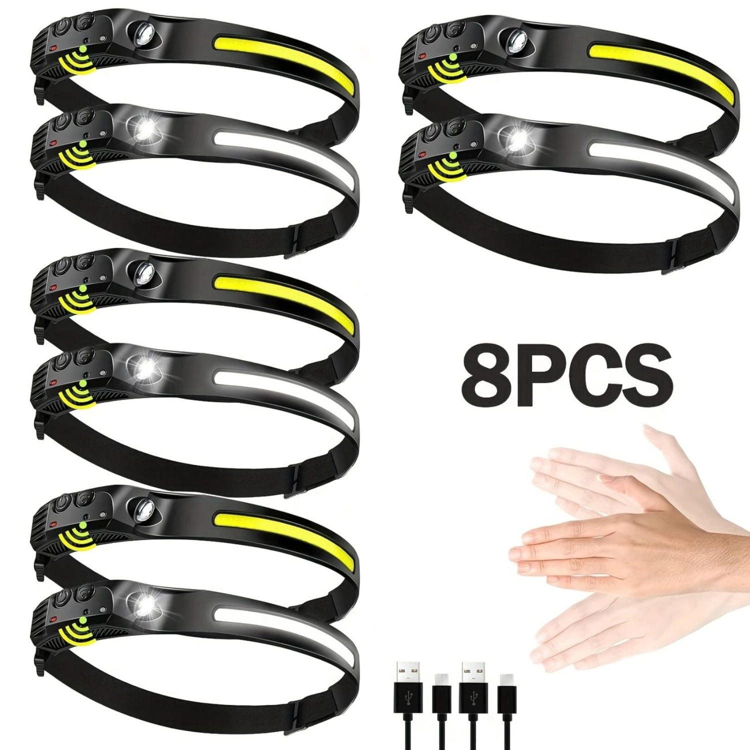 4Pack USB Rechargeable LED Headlamp, Motion Sensor Headlamp, Adjustable ...
