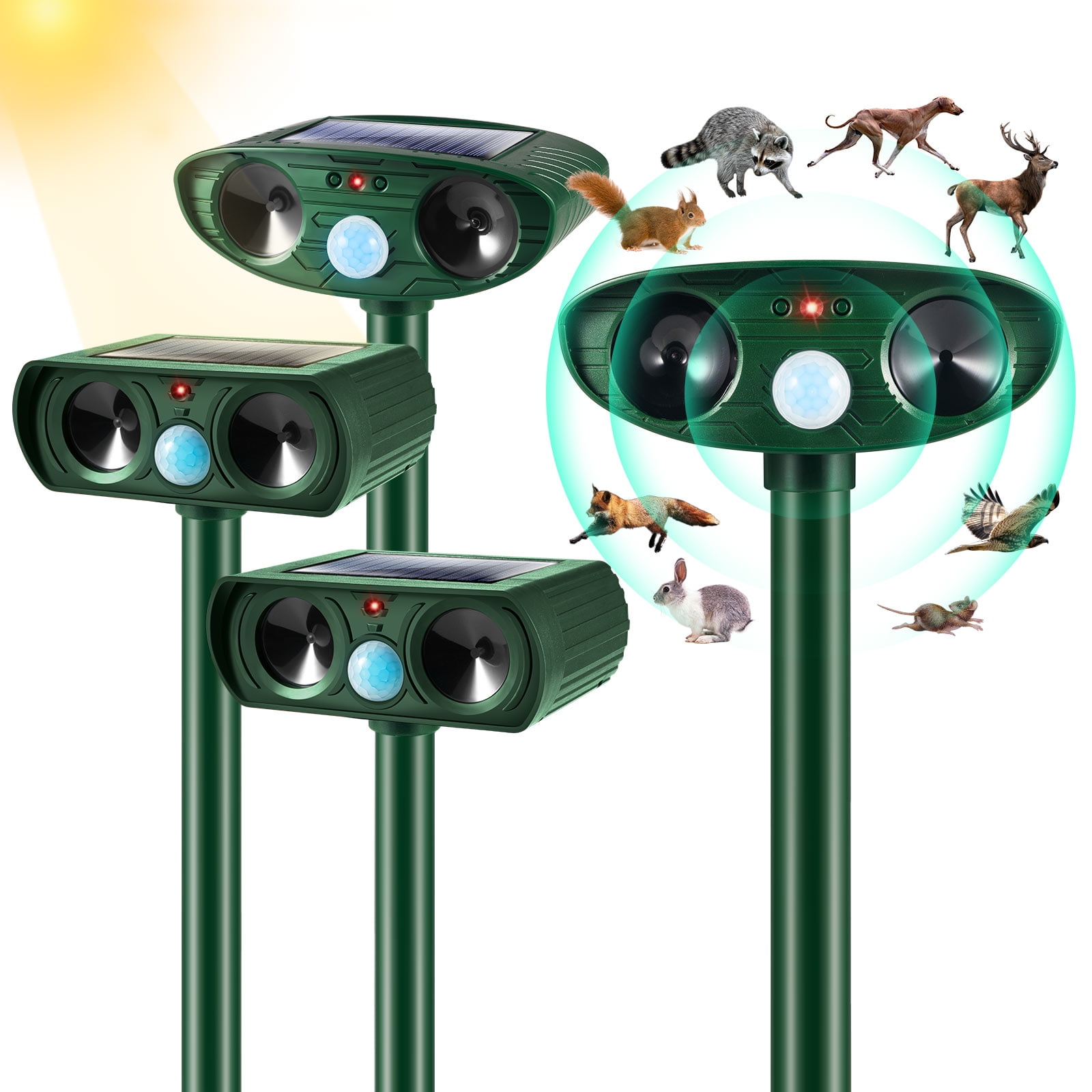 4Pack Ultrasonic Animal Repellent Outdoor Solar Animal Repeller with ...