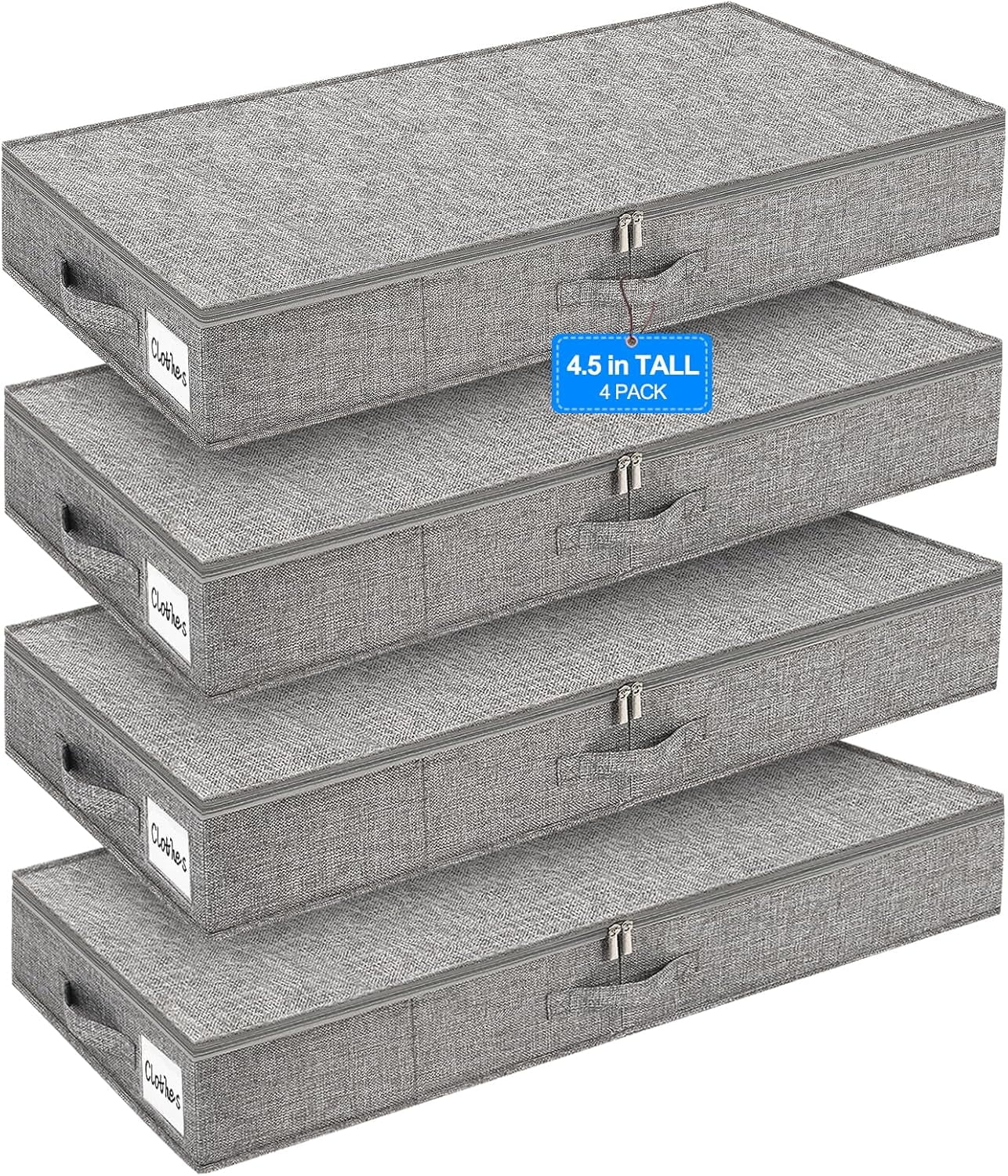 4Pack Under Bed Storage Containers Bins, 4.5 Inch High Low Profile ...