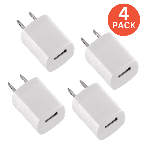 4Pack Wall Charger Cube,1A/5V 4Pack Port USB Wall Plug Travel White ...