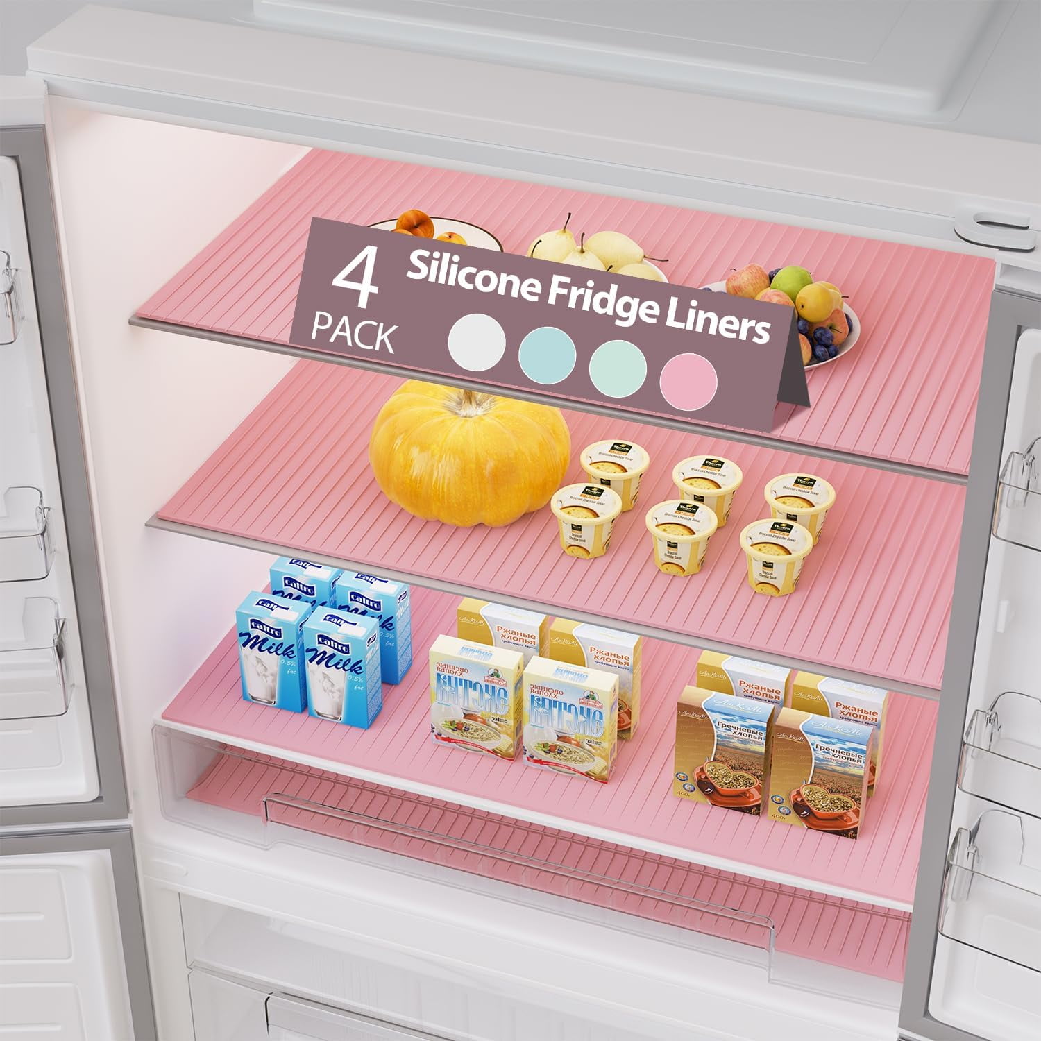 4Pack Wire Stand Refrigerator Liners for Shelves, Against Spills Fridge ...