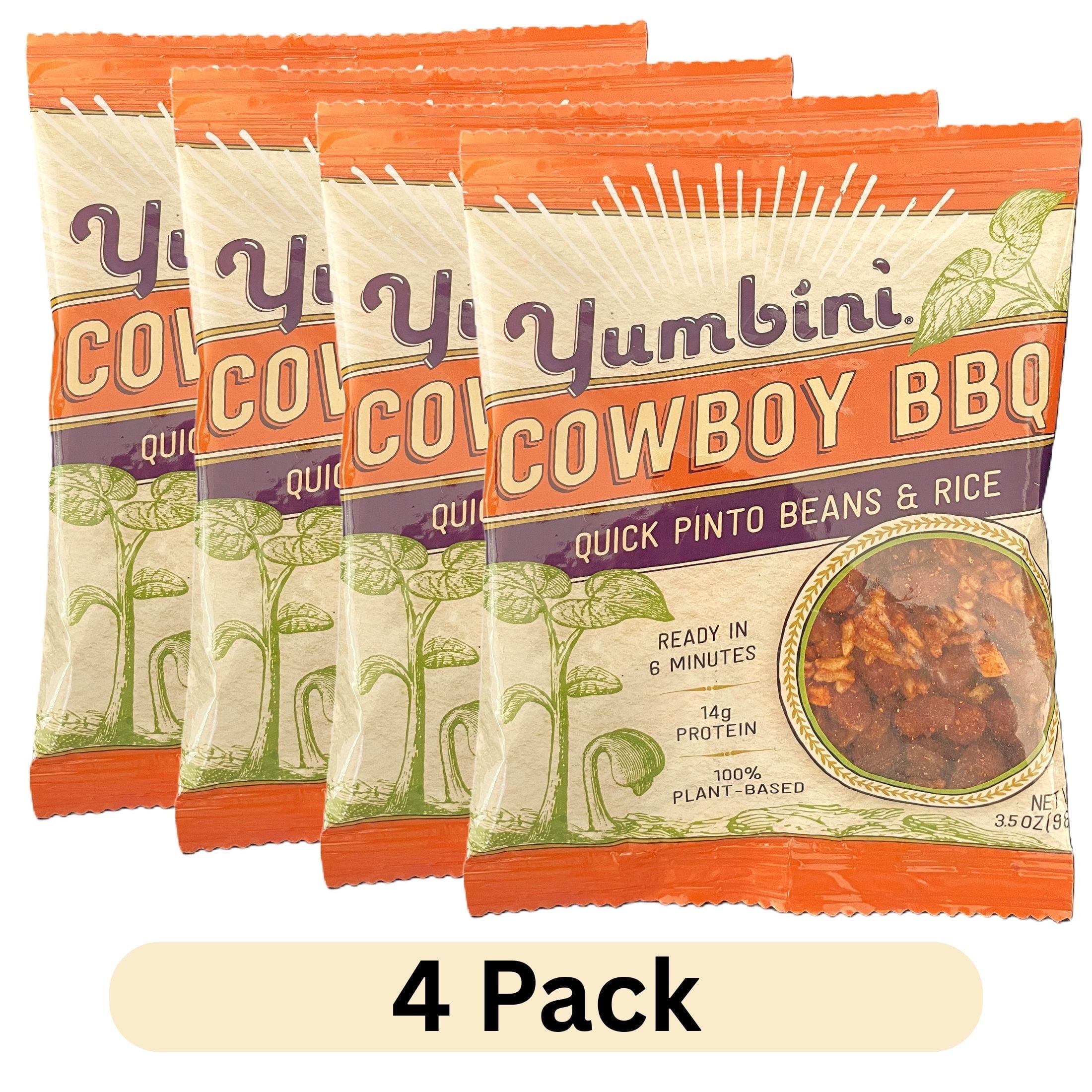 (4Pack) Yumbini Cowboy BBQ Quick Pinto Beans and Rice Dry Mix, Vegan ...