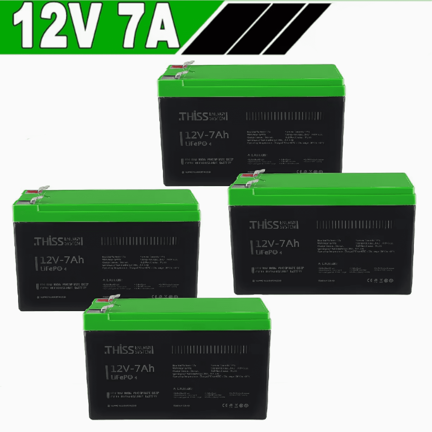 4Packs 12V 7Ah LiFePO4 Lithium Battery, A+ Grade Cells, Upgraded BMS ...