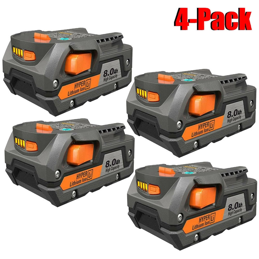 4Packs 18V 8.0Ah Lithium Battery for Ridgid Power Tool Battery R840083 ...