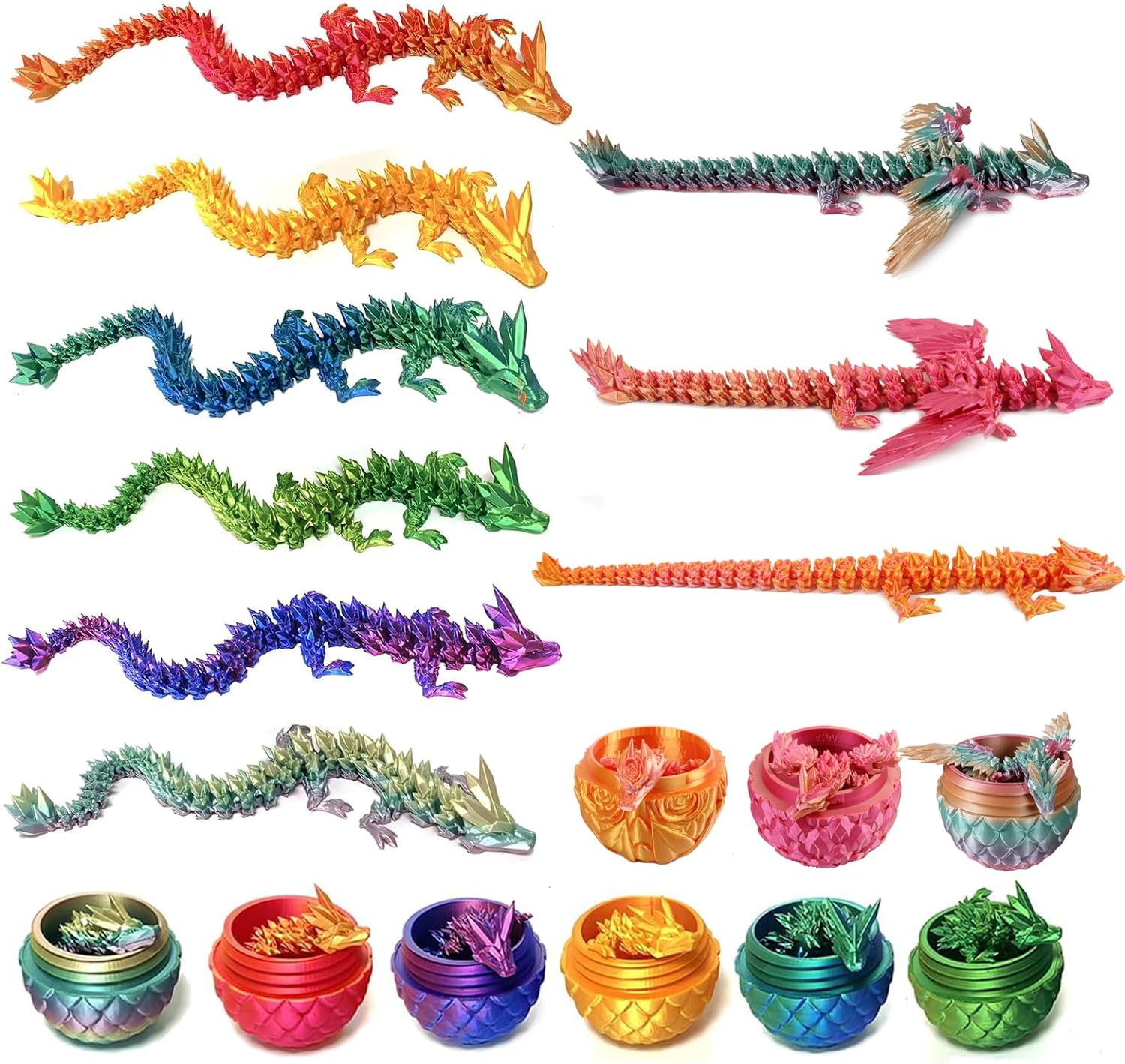 4Packs 3D Printed Dragon Egg Crystal Dragon Fidget Toy Full Articulated ...