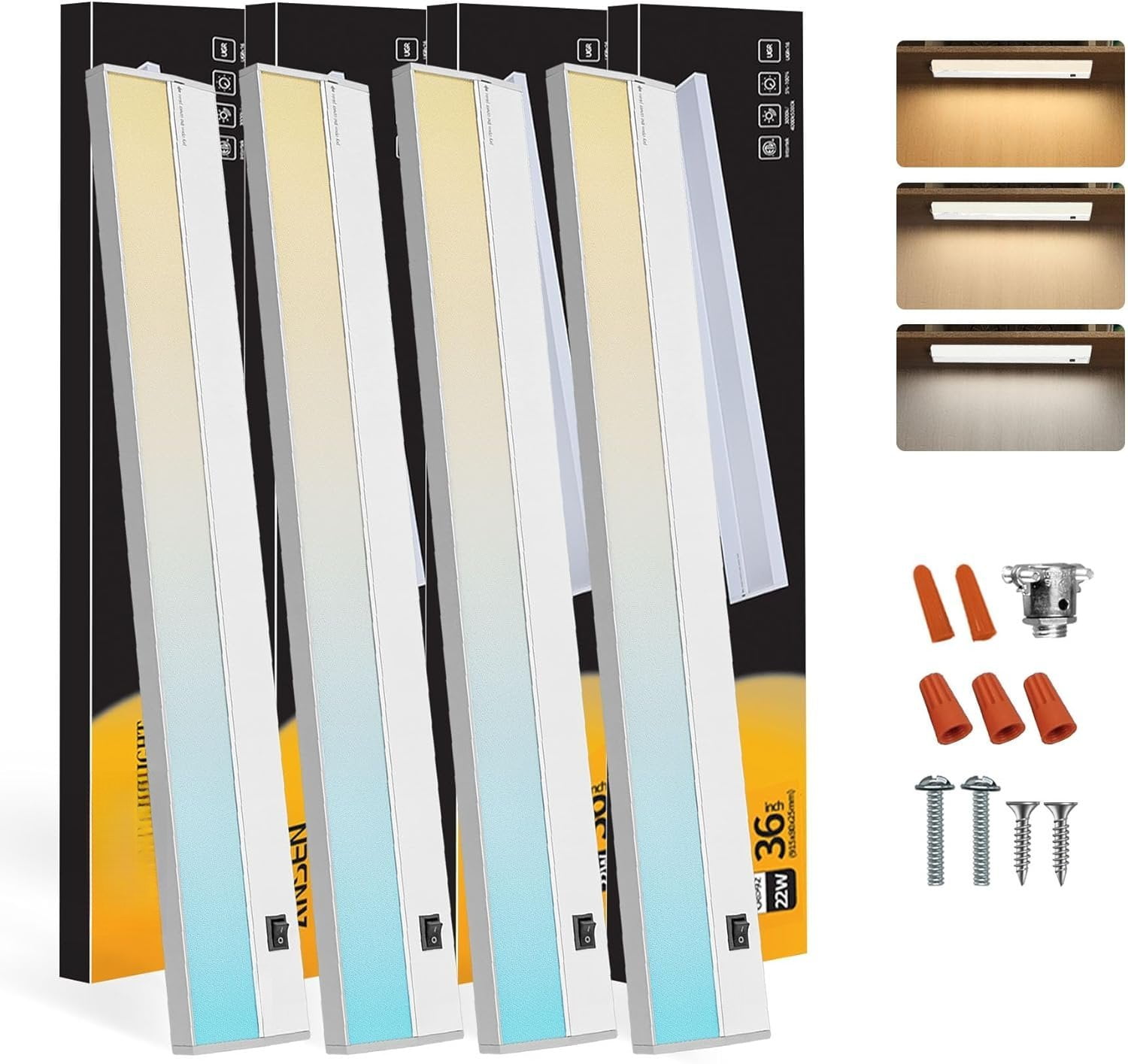 4Packs of Under Cabinet Lighting Hardwired, 36IN 22W 1426LM, Dimmable ...