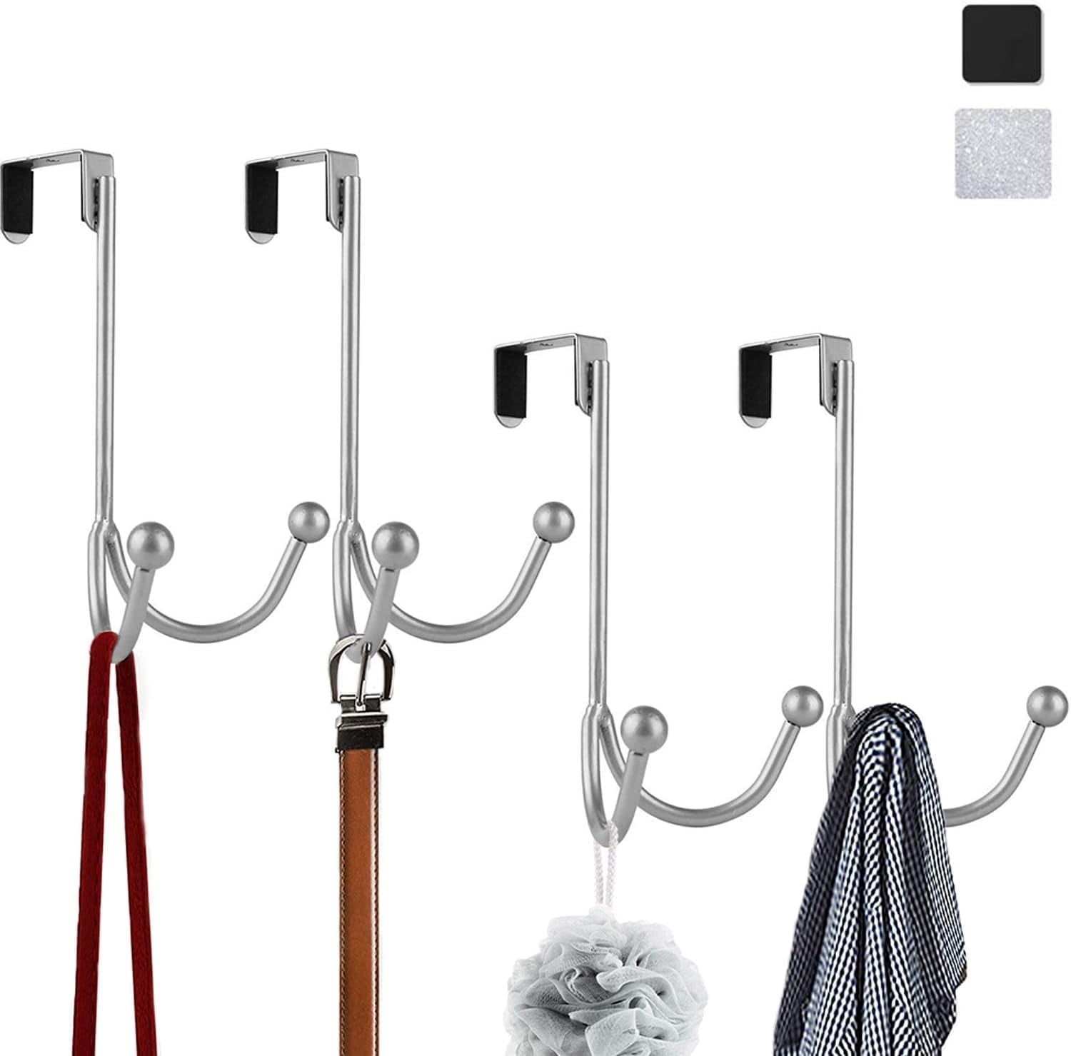4Packs Over The Door Double Hanger Hooks, Metal Twin Hooks Organizer ...