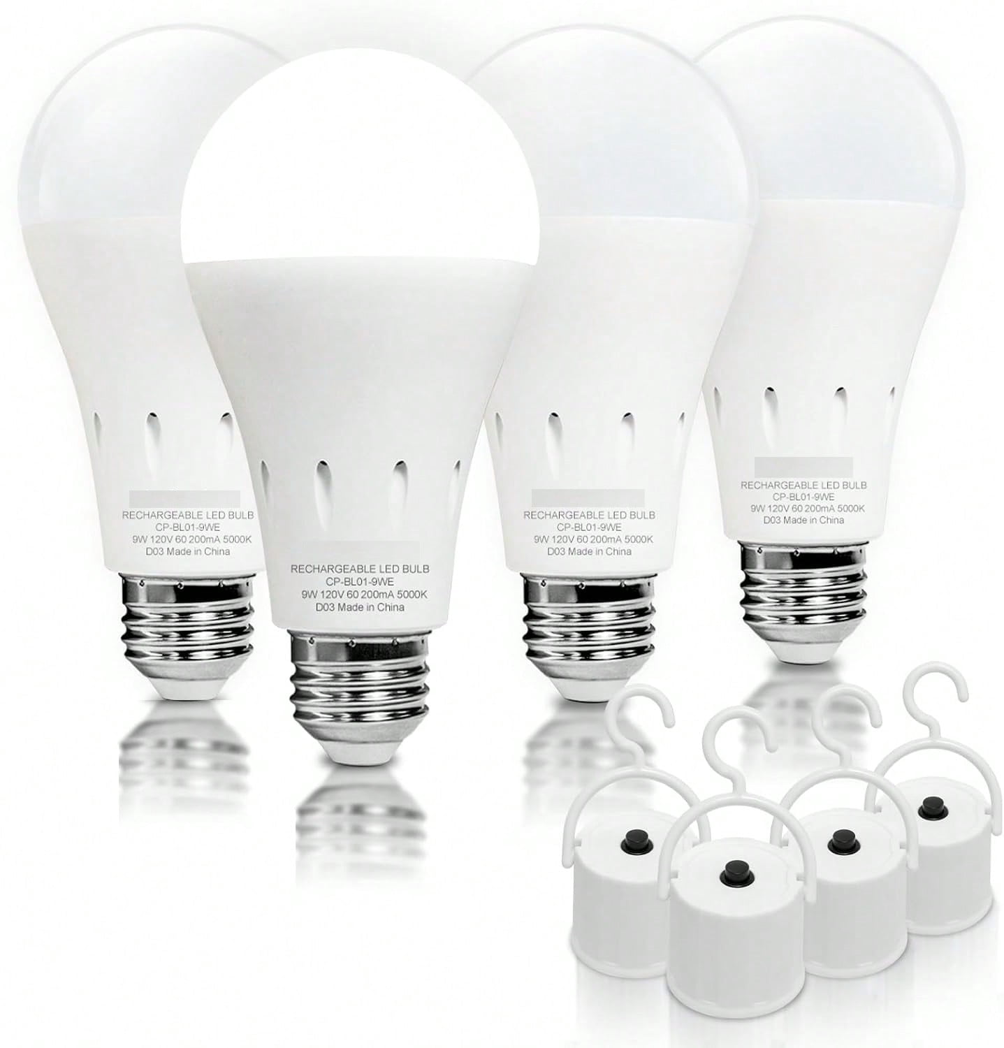 4Packs Rechargeable Emergency Light Bulb UL Listed Battery Operated ...