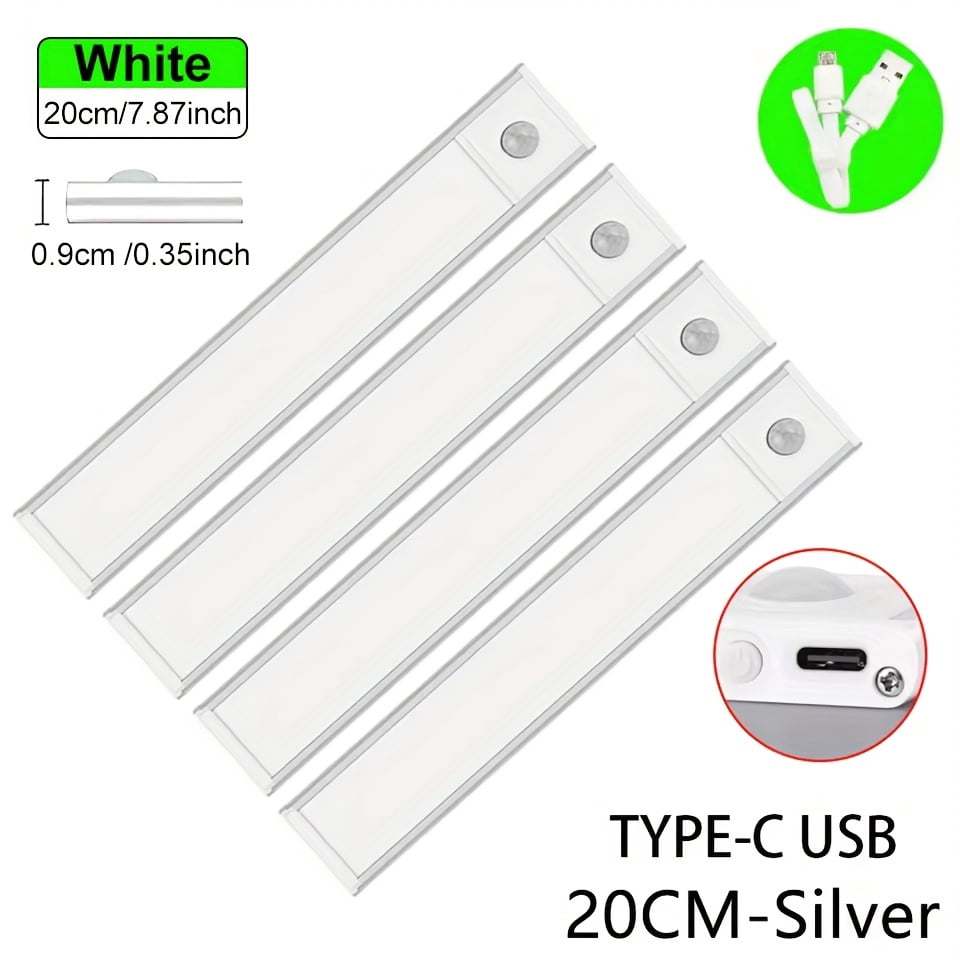 4Packs Rechargeable Motion Sensor LED Light Strip, Dimmable Under ...