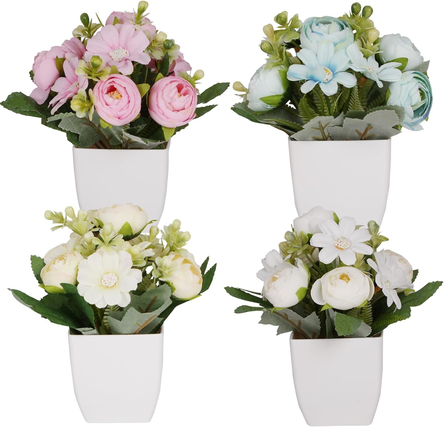 4Packs Small Fake Plant Mini Flower Potted Plants with Camellia for ...