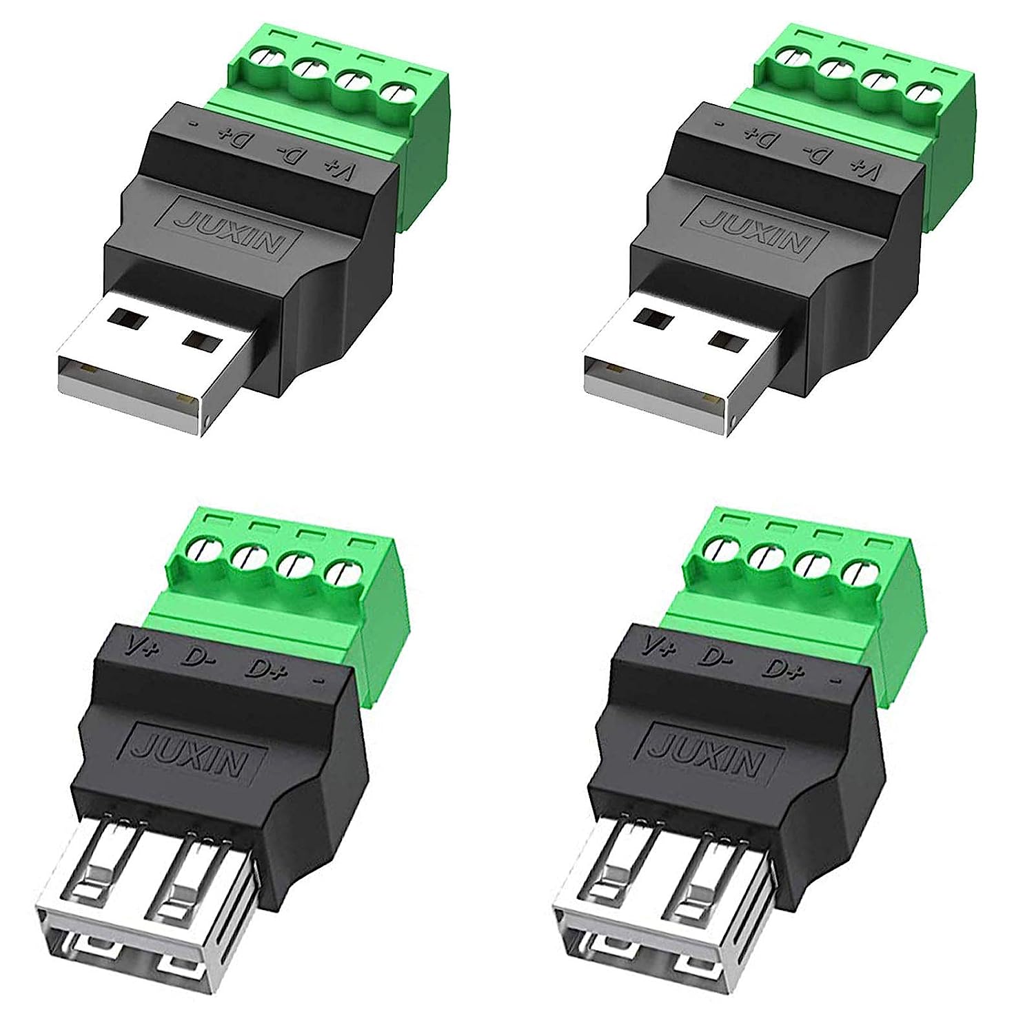 4Packs USB 2.0 Type A Male/Female to 4 Pin Screw Terminal Block ...