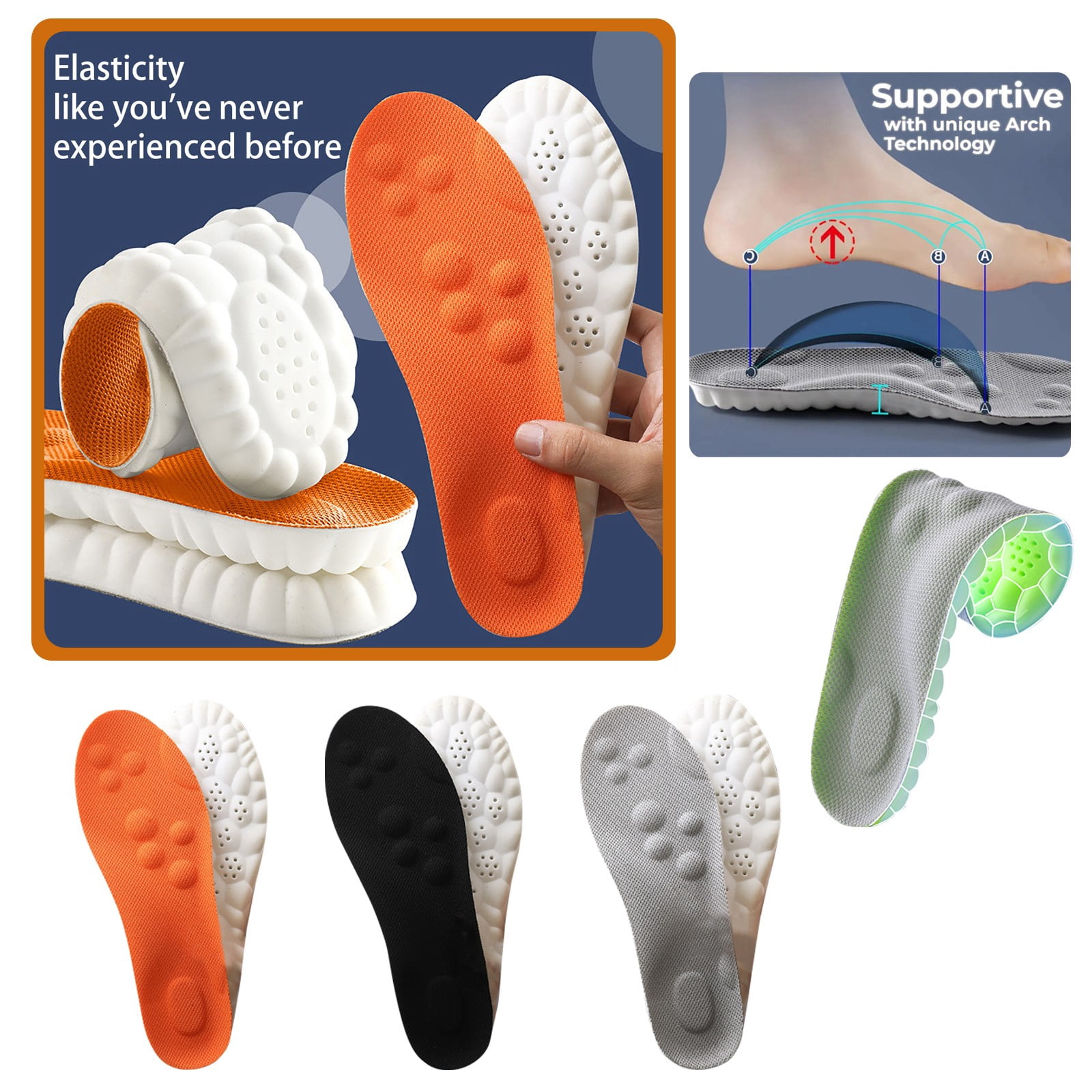 4Pair Steppers Insoles for Men/Women, Steppers Massage Insoles, 4D Soft ...