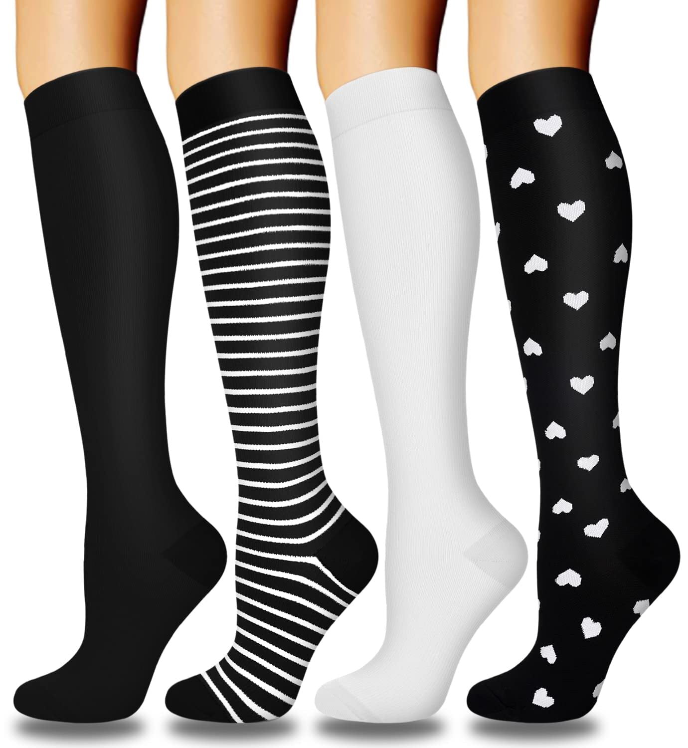 4Pairs Compression Socks for Women & Men Circulation 15-20 mmHg ...