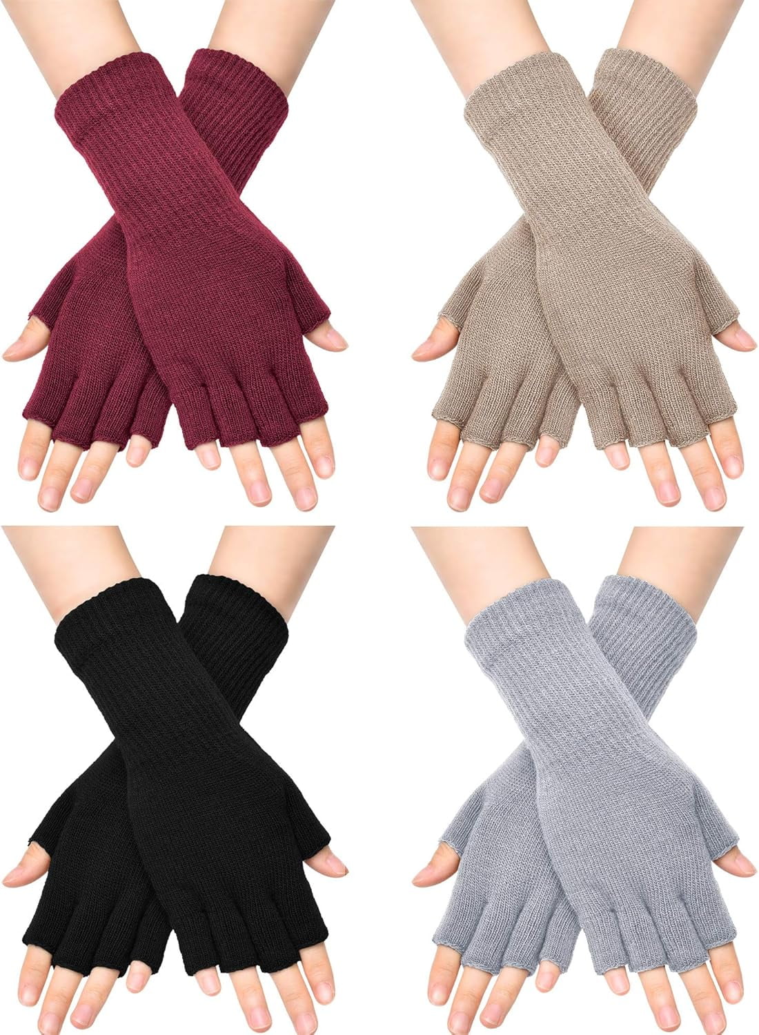 4Pairs Fingerless Gloves for Women Half Finger Typing Gloves with Long ...