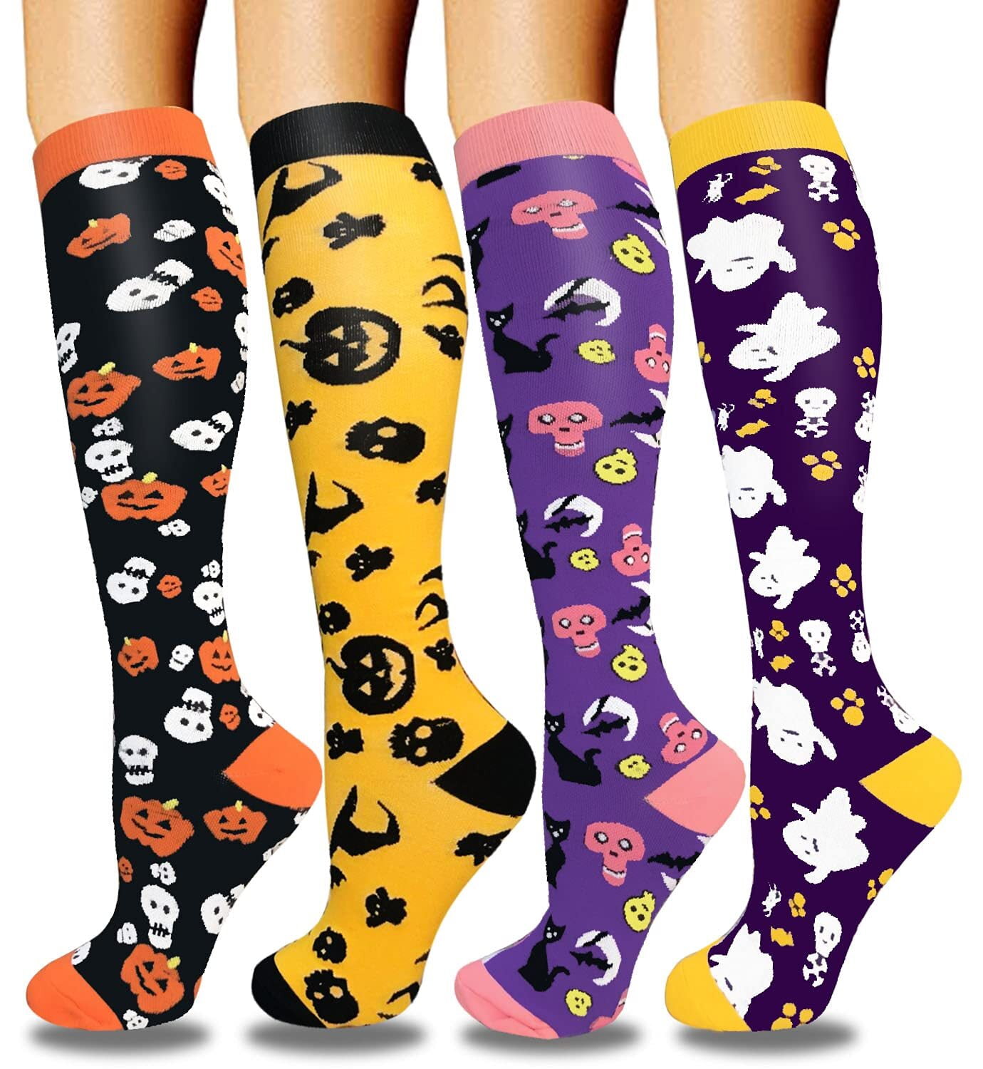 4Pairs Halloween Compression Socks for Women & Men Circulation 15-20 ...
