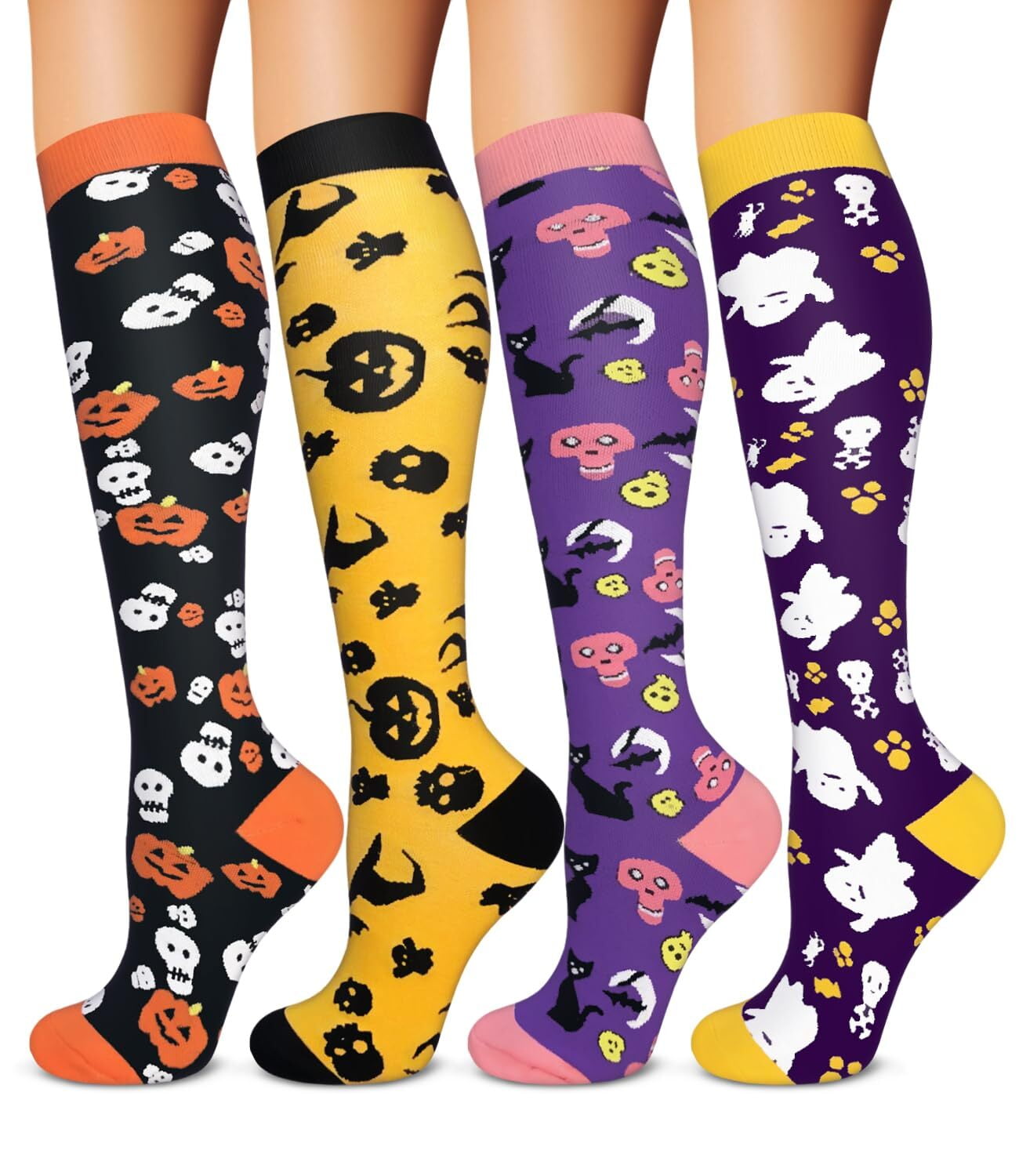 4Pairs Halloween Compression Socks for Women & Men Circulation 15-20 ...