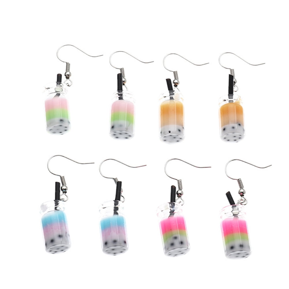 4Pairs Milk Tea Modeling Earrings Lovely Ear Accessories Creative Ear ...