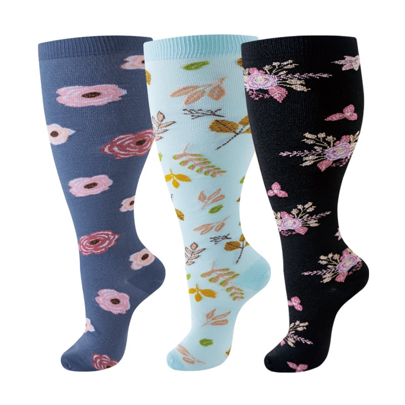 3 Pairs Plus Size Compression Socks for Women & Men 20-30 mmhg Extra ...