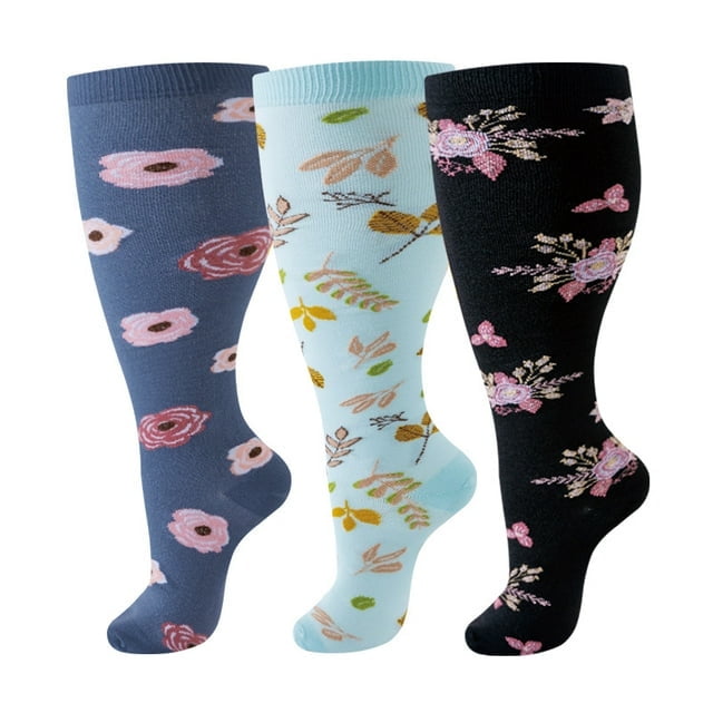 3 Pairs Plus Size Compression Socks for Women & Men 20-30 mmhg Extra ...