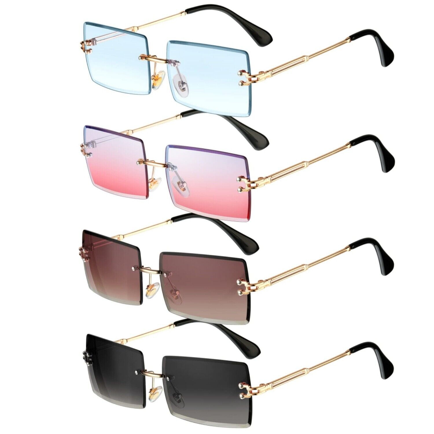 4Pairs Rimless Rectangle Sunglasses Tinted Frameless Eyewear Vintage ...