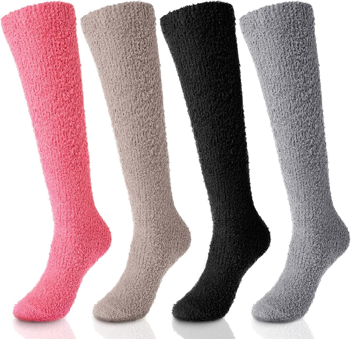 4Pairs Thigh Knee High Fuzzy Socks Women Warm Long Winter Sock ...
