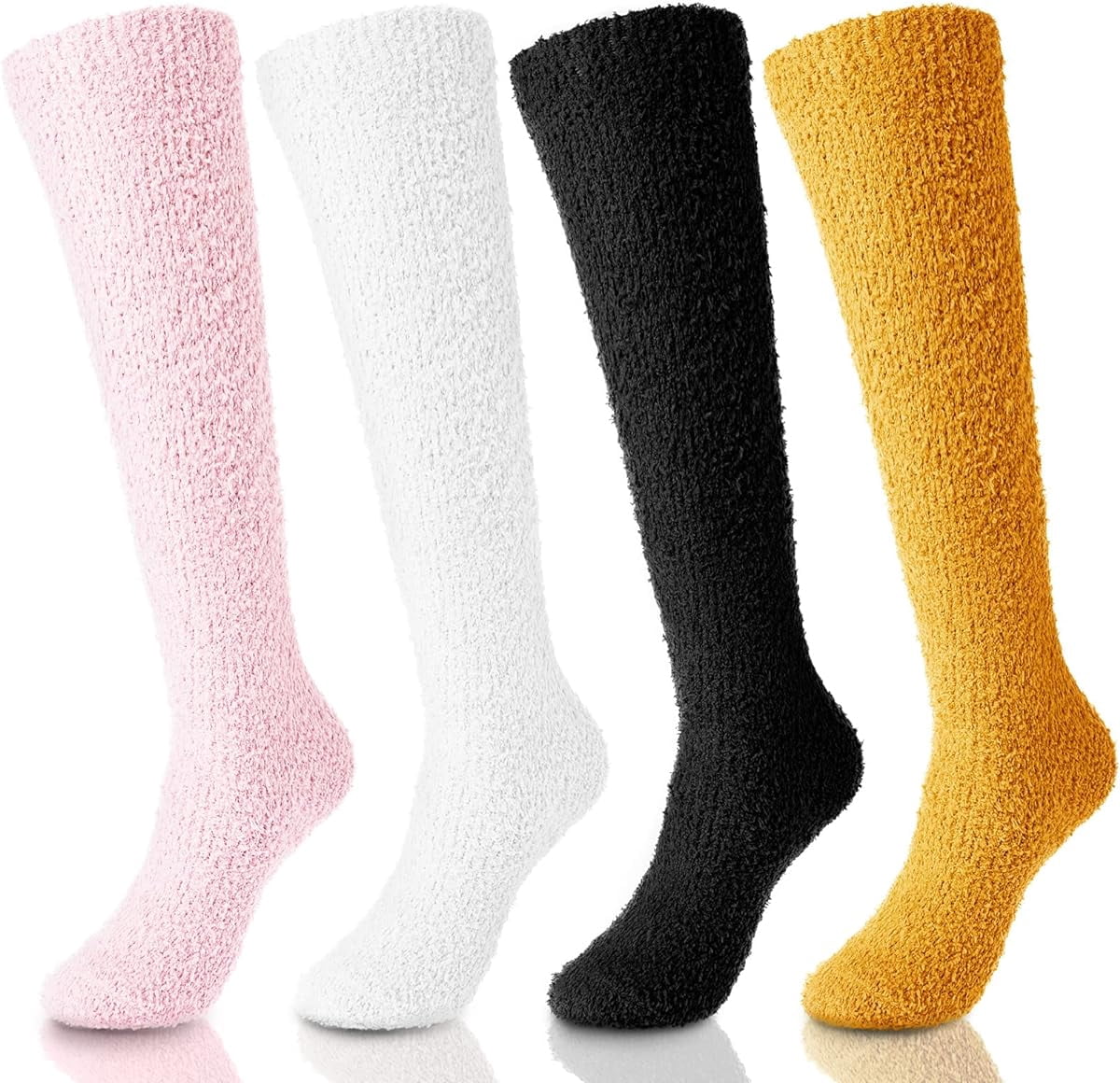4Pairs Thigh Knee High Fuzzy Socks Women Warm Long Winter Sock ...