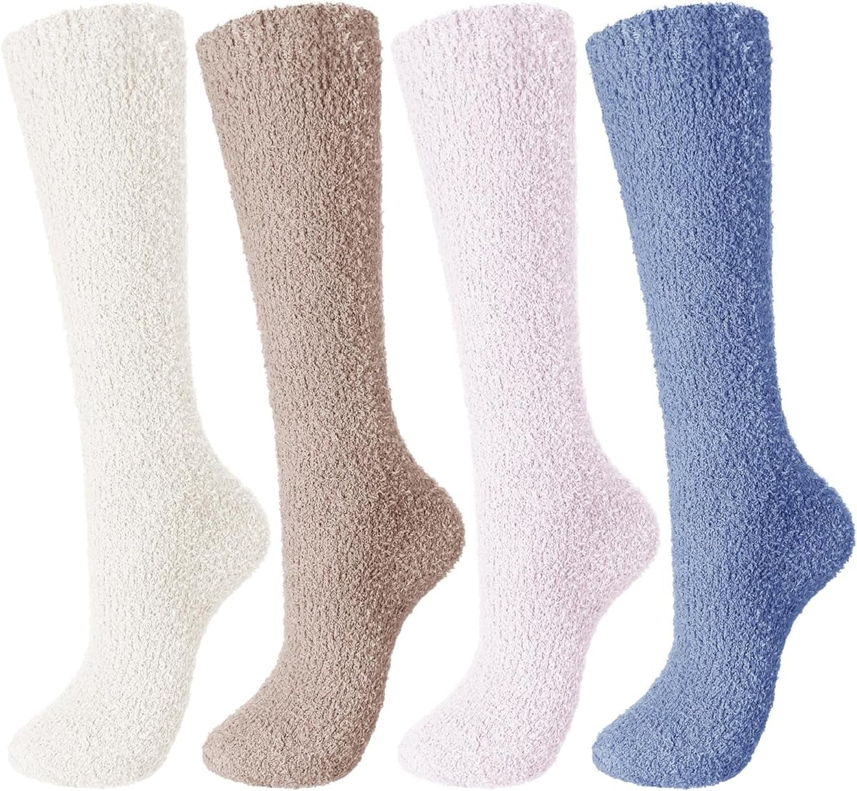4Pairs Thigh Knee High Fuzzy Socks Women Warm Long Winter Sock ...