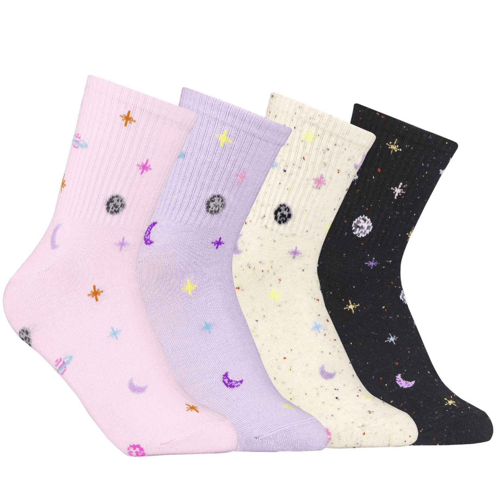 4Pairs Women's Cute Funny Starry Sky Pattern Cozy Cotton Crew Quarter ...