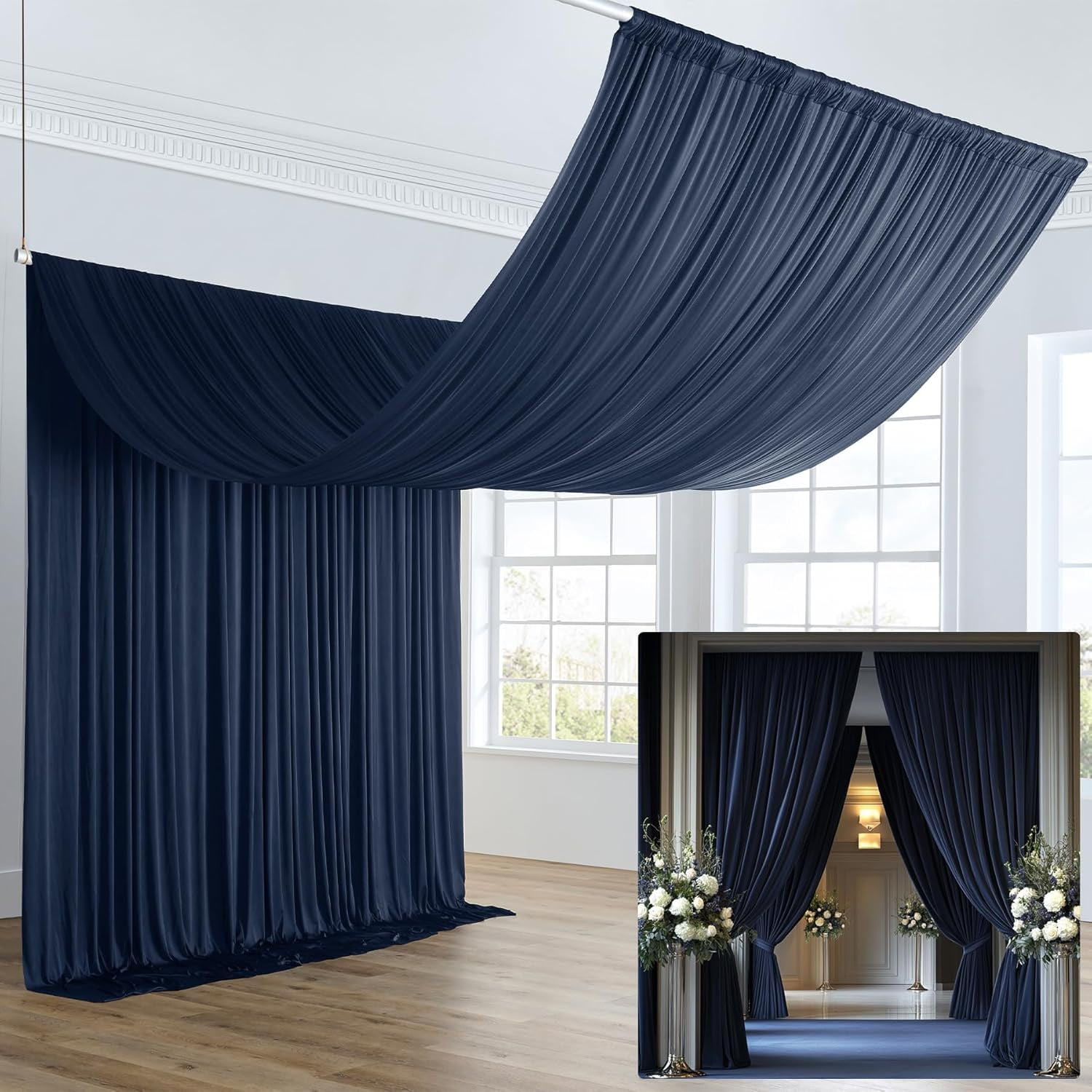 4Panels 20FT Long Navy Blue Wedding Drapes for Ceiling, 20ftx20ft ...